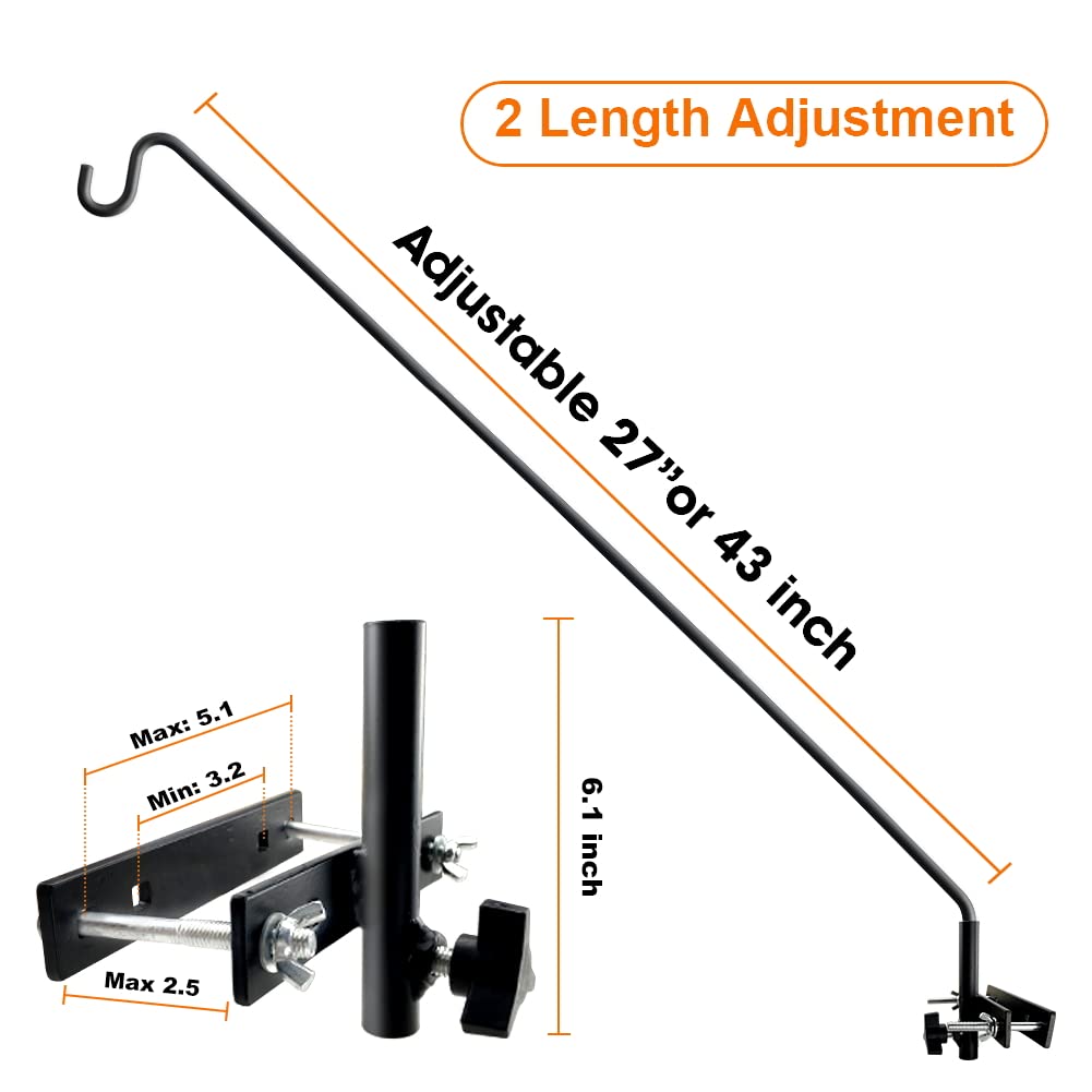 ERYTLLY Extended Rail Hook Fence Deck Heavy Duty Bird Feeder Hook 360 Degree Rotary and Length Adjustable Plant Bracket for Bird Feeders, Planters, Suet Baskets, Lanterns, Wind Chimes and More