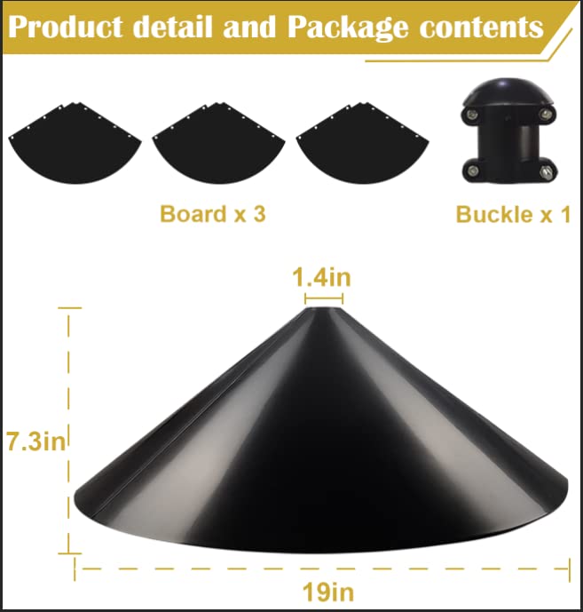 Queension Squirrel Proof Baffle, 19-inch Wide Squirrel Guard Stopper for Outdoor Bird Feeder Poles or Outside Shepherd Hooks, Save Bird Houses from Squirrels, Raccoons, and Rodents, Black, 1 Pack…