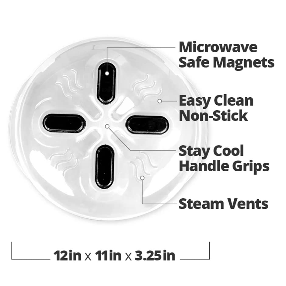 Hover Cover Magnetic Splatter Cover, 12-Inch Clear BPA-Free Food Lid, Vented Plate Guard with Steam Vents, Anti-Splash Microwave Lid, Dishwasher Safe, Space-Saving Magnetic Storage - Black 2 Pack