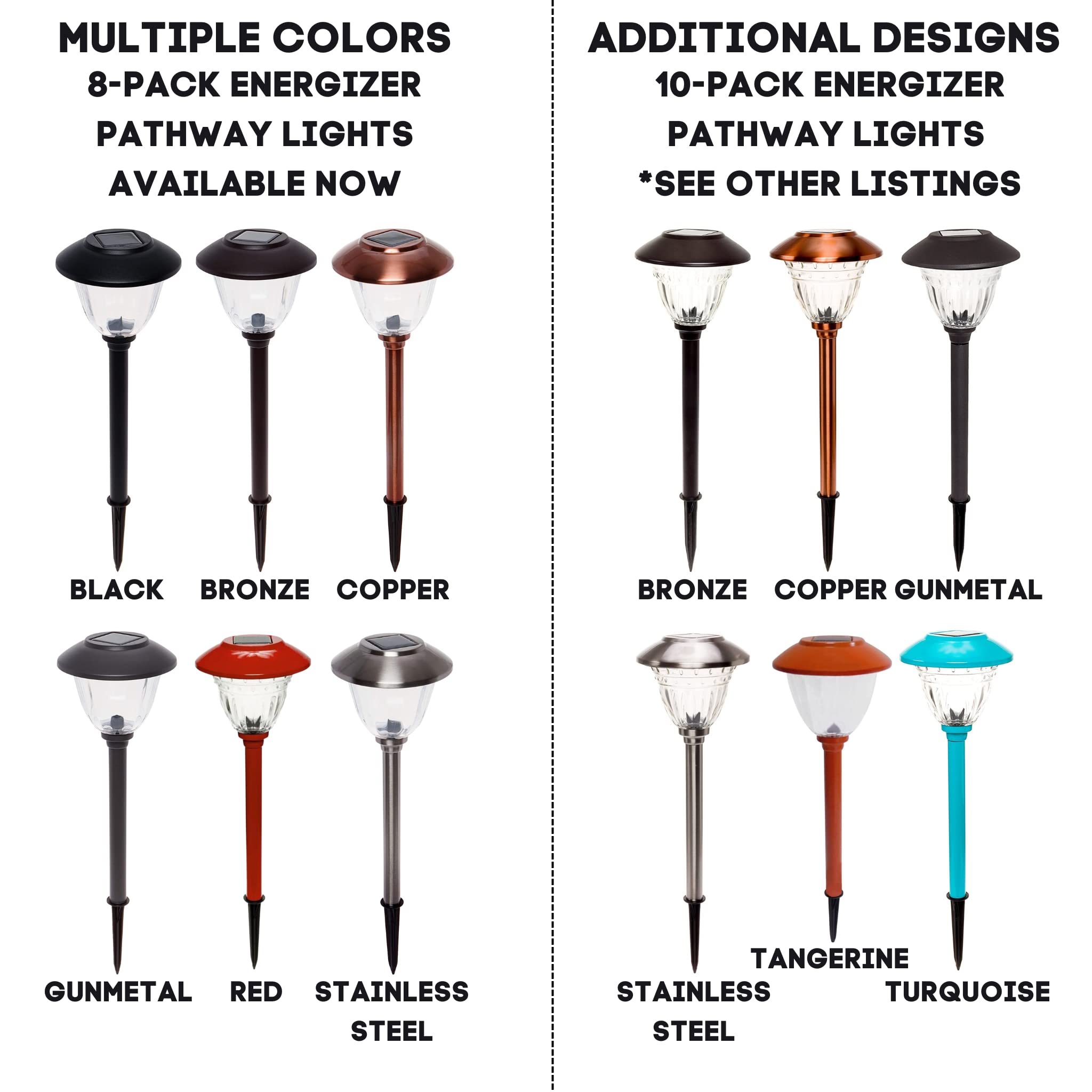 Energizer LED Solar Pathway Lights - 8 Pack of [Stainless Steel] Outdoor Solar Lights - IP65 Waterproof w/Auto On/Off - Patterned Glass and Metal Construction Coated in Stainless Steel