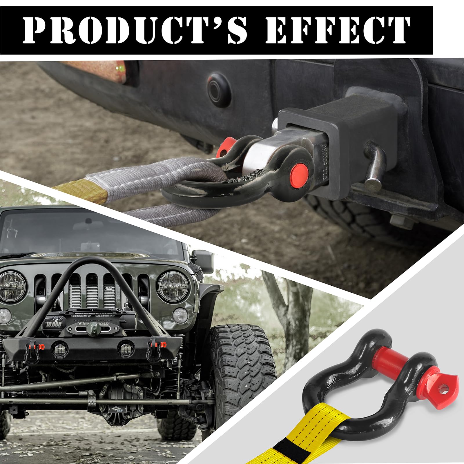 Jamiikury 2 Pcs Shackles 1/2" D Ring Shackle 12 Ton (26,455 lbs) Maximum Break Strength with 5/8" Pin for Tow Strap Winch Off Road Vehicle Recovery