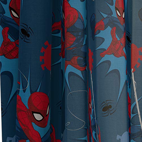 Jay Franco Kids Window Drapes - 4 Piece Curtain Set Includes 2 Tiebacks, Beautiful Bedding Room Décor and Easy Set Up, Blue - Spiderman, 63 Inch