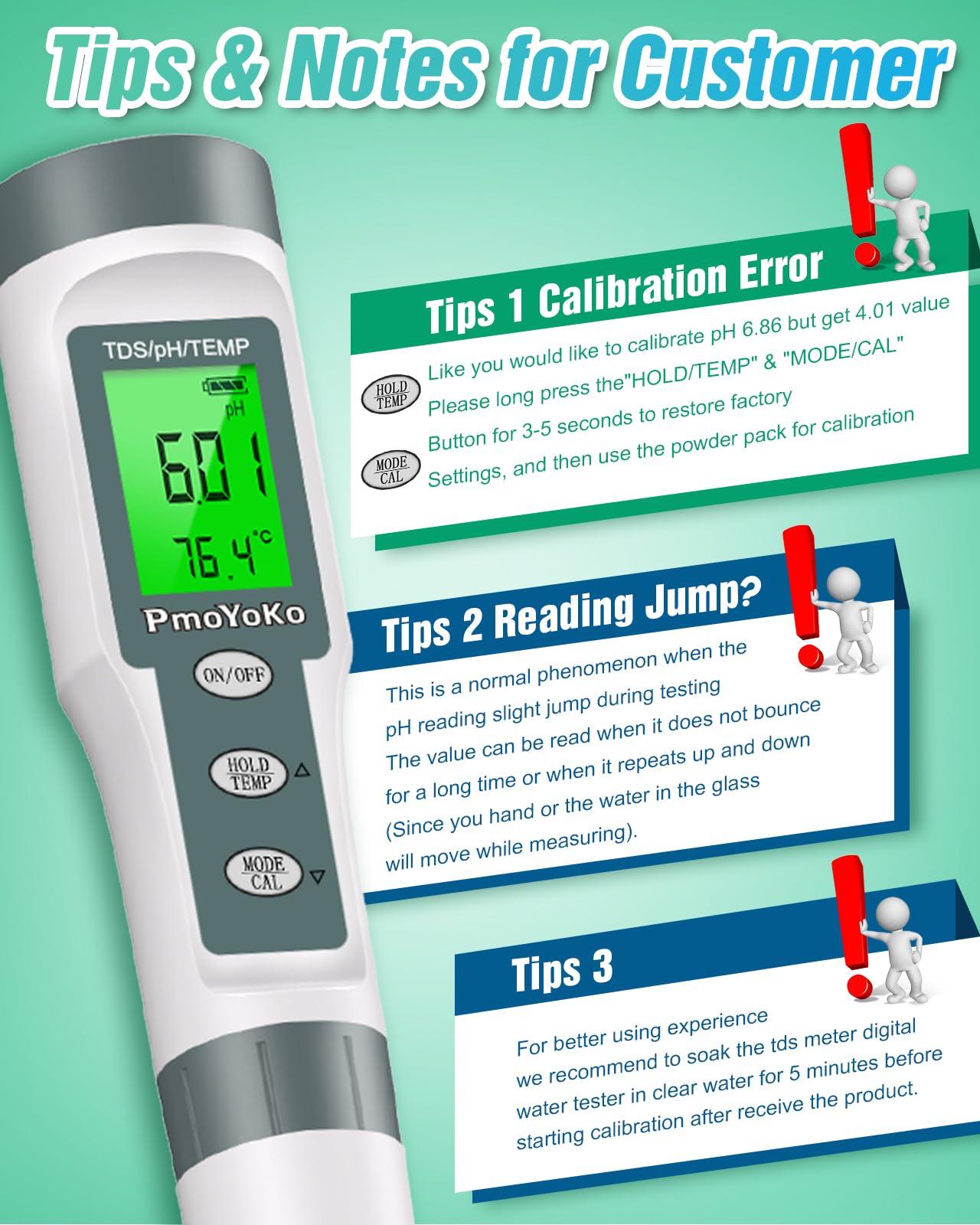 Digital pH Meter Tester Pen With 3 Calibration Powders, 0.01 Accuracy, Pocket Size, LCD Display for Household Drinking, Pool and Aquarium