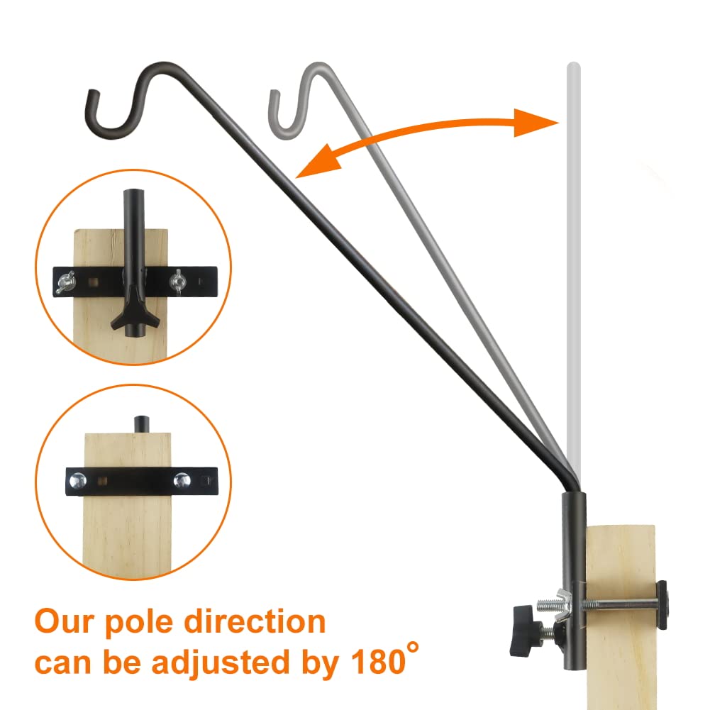 ERYTLLY Extended Rail Hook Fence Deck Heavy Duty Bird Feeder Hook 360 Degree Rotary and Length Adjustable Plant Bracket for Bird Feeders, Planters, Suet Baskets, Lanterns, Wind Chimes and More
