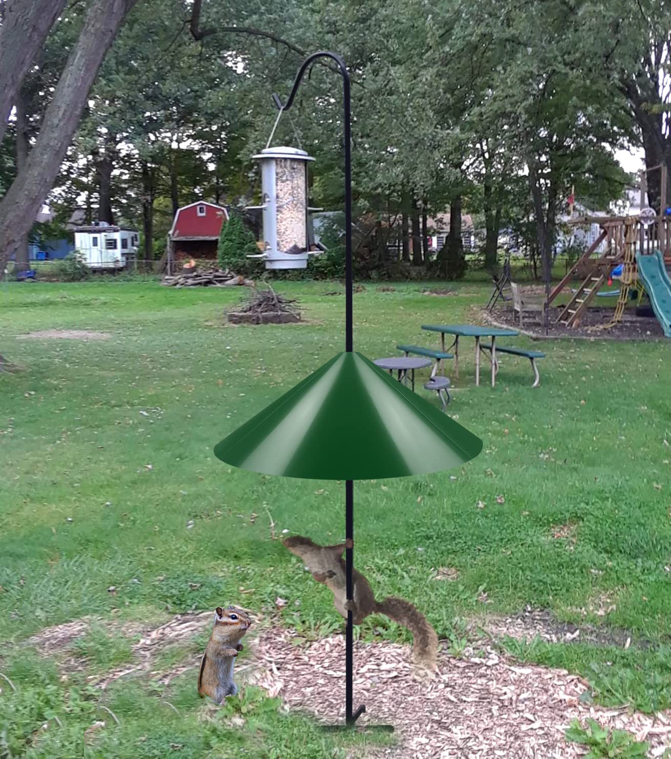 Ansionsol 19 Inch Wide Squirrel Baffle for Bird Feeder Pole, Outside Pole Mount Stopper & Bird House Guard for Outdoor Shepherd’s Hook, Green, 1 Pack