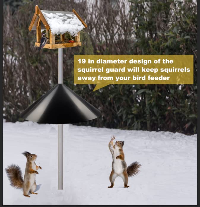 Queension Squirrel Proof Baffle, 19-inch Wide Squirrel Guard Stopper for Outdoor Bird Feeder Poles or Outside Shepherd Hooks, Save Bird Houses from Squirrels, Raccoons, and Rodents, Black, 1 Pack…