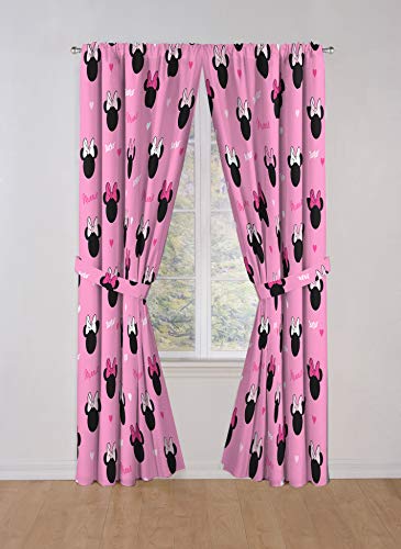 Jay Franco Disney Minnie Mouse Hearts N Love 84" inch Drapes - Beautiful Room Décor & Easy Set Up, Bedding - Curtains Include 2 Tiebacks, 4 Piece Set (Official Disney Product)
