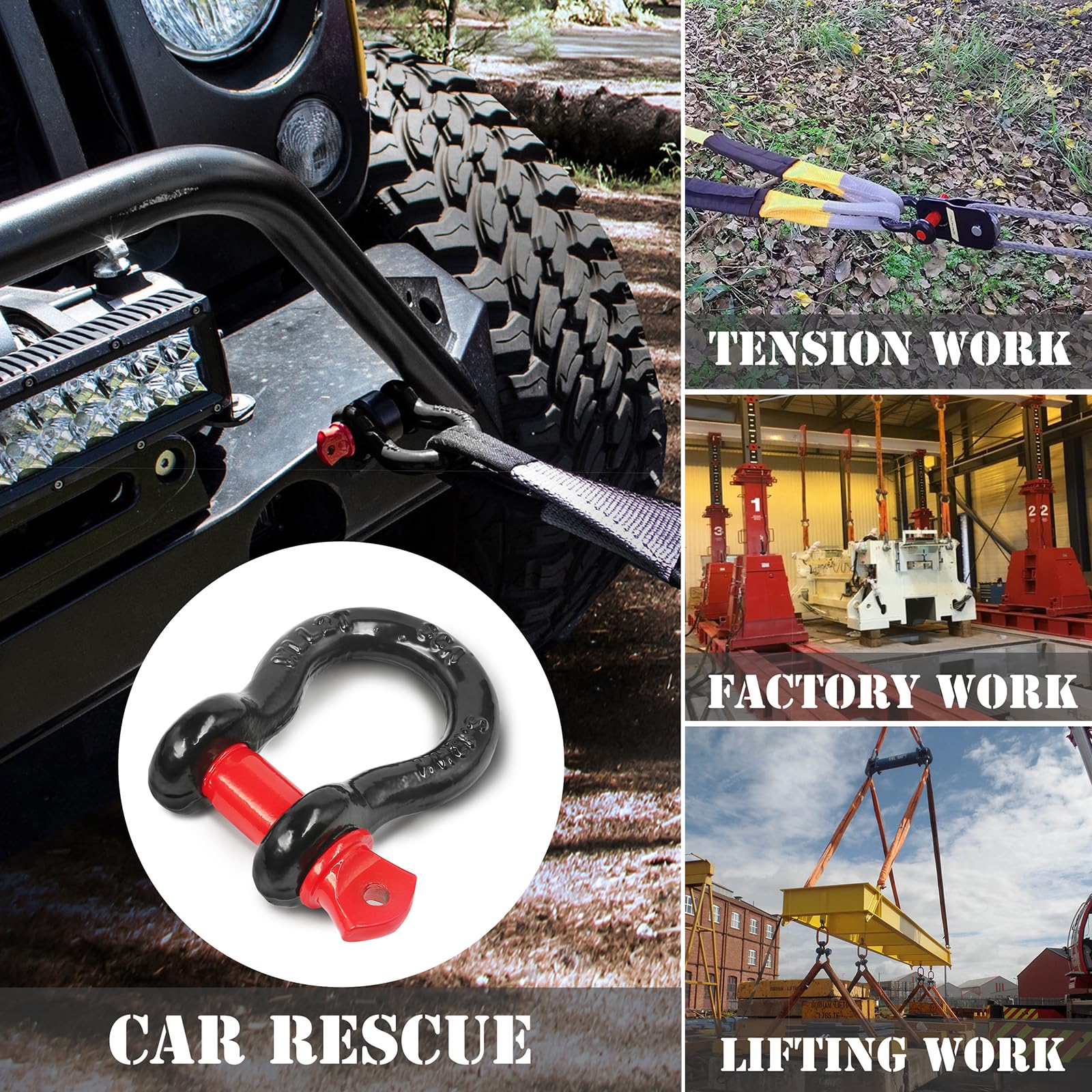 Jamiikury 2 Pcs Shackles 1/2" D Ring Shackle 12 Ton (26,455 lbs) Maximum Break Strength with 5/8" Pin for Tow Strap Winch Off Road Vehicle Recovery