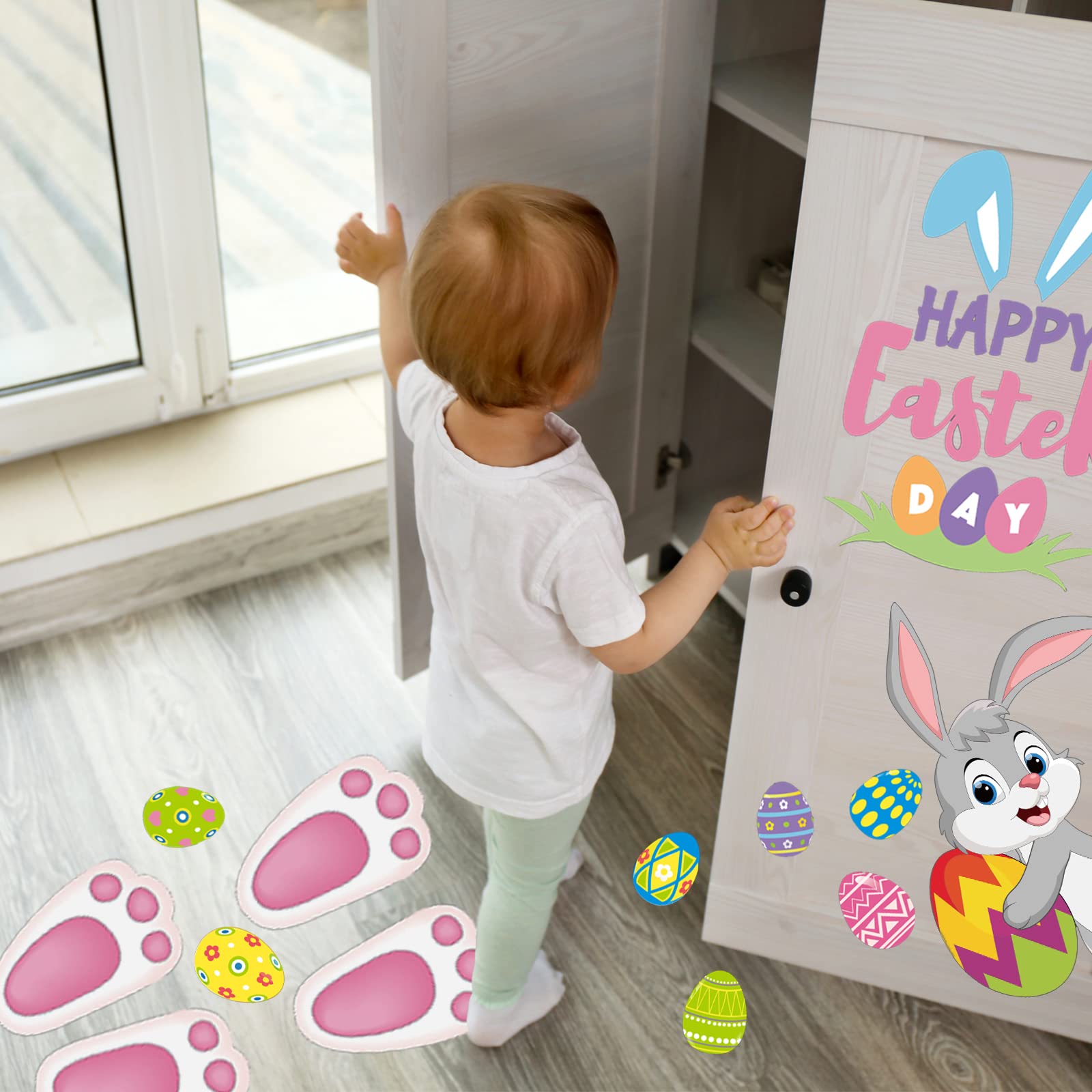 YOTNUS 110 Pcs Easter Bunny Footprint Stickers for Floor, Peel Without Leaving Traces, 14 PCS Rabbit Footprints, for Easter Decoration and Egg Hunting Games
