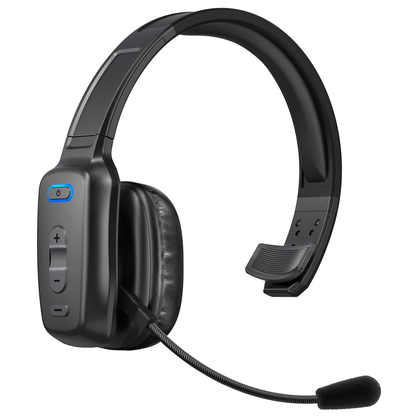 LEAYU Trucker Bluetooth Headset with Noise Canceling Microphone & Mute Button - Up to 60Hrs Worktime, Wireless Headphones for PC Computer Cell Phone Driver Home Office Work (Black)