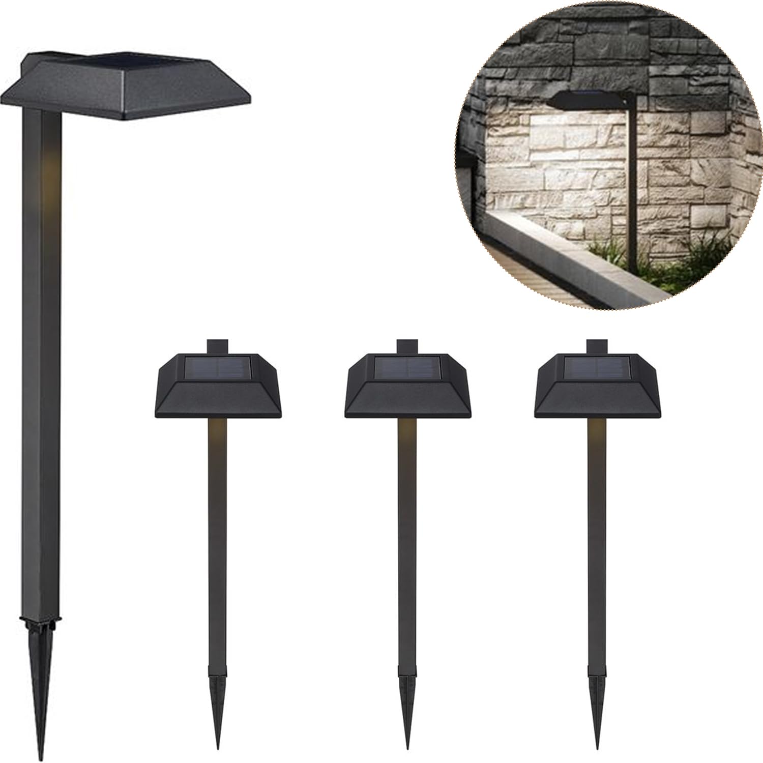 LampLust Black Solar Pathway Lights Outdoor, 4 Pack Stainless Steel Modern Path Lights, Waterproof, LED Metal Solar Garden Light for Yard, Walkway, Driveway & Landscape Lighting