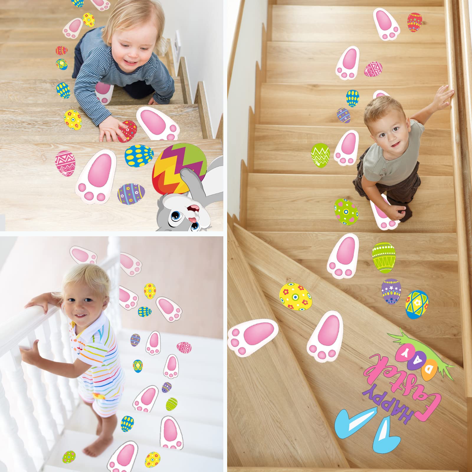 YOTNUS 110 Pcs Easter Bunny Footprint Stickers for Floor, Peel Without Leaving Traces, 14 PCS Rabbit Footprints, for Easter Decoration and Egg Hunting Games