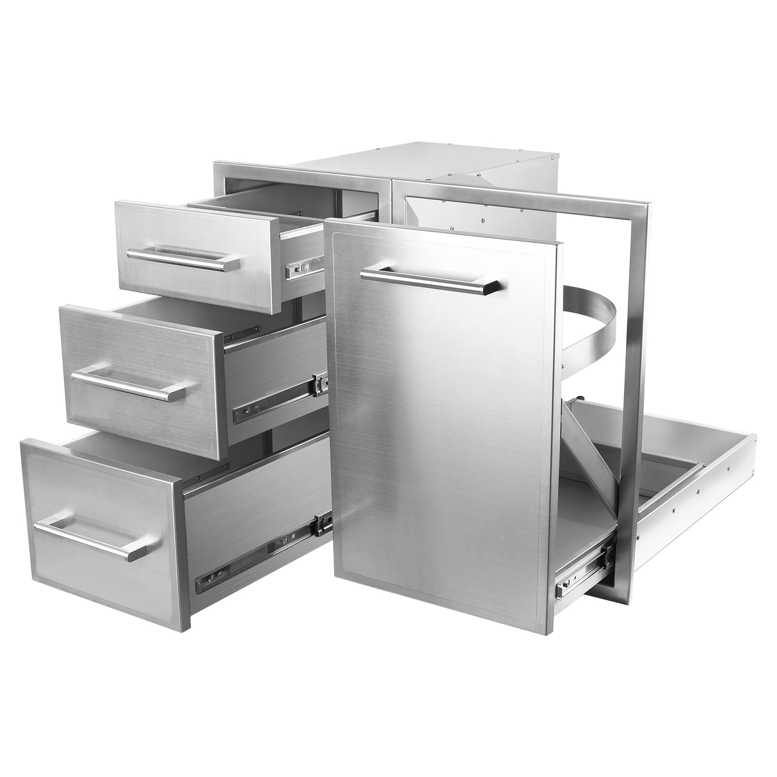 Globamboo Outdoor Kitchen Drawer Combo, BBQ Access Trash Drawer Combo with Propane Tank Tray, Outdoor Kitchen for BBQ Island, Grilling Station, Outside Cabinet (29.5" WX22.6 HX21.7 D)(Left Drawer)