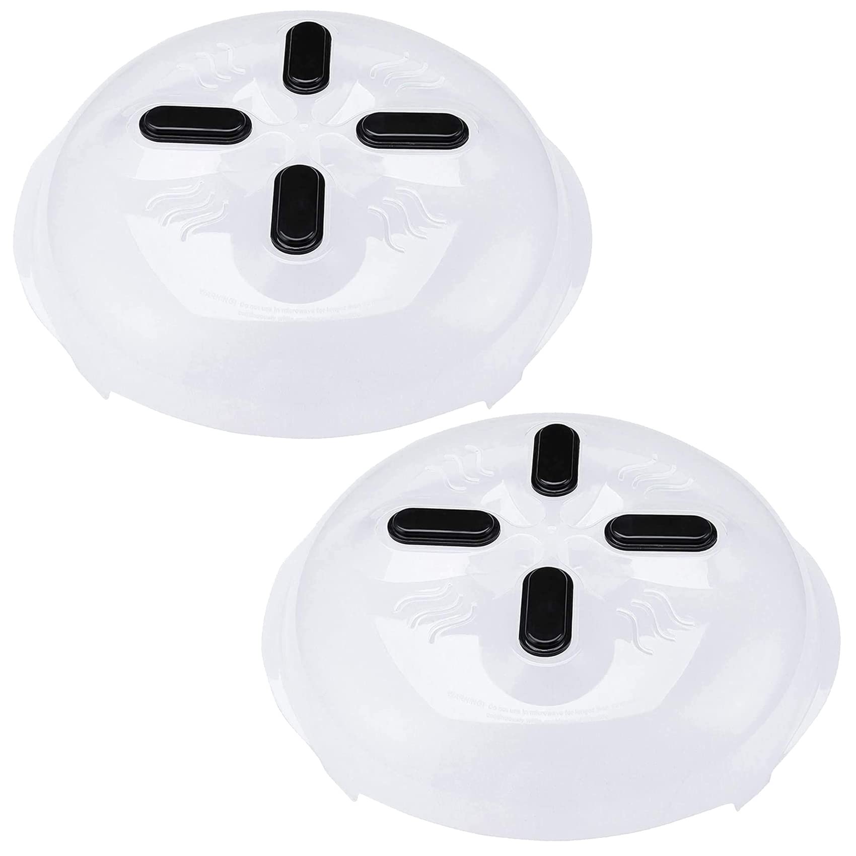 Hover Cover Magnetic Splatter Cover, 12-Inch Clear BPA-Free Food Lid, Vented Plate Guard with Steam Vents, Anti-Splash Microwave Lid, Dishwasher Safe, Space-Saving Magnetic Storage - Black 2 Pack