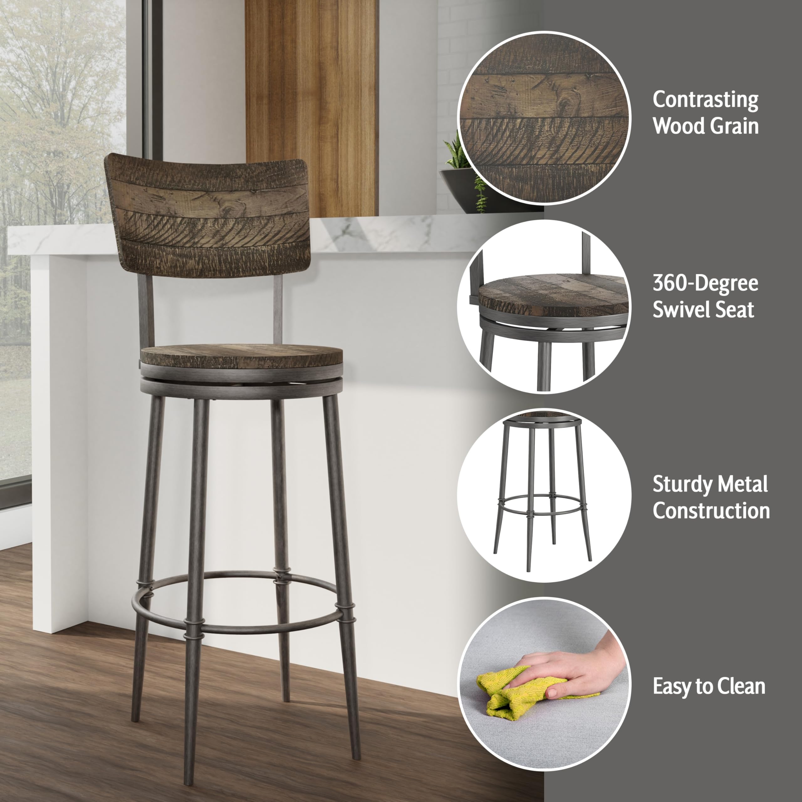 Hillsdale Jennings 30" Metal Farmhouse Bar Stool in Gray Finish