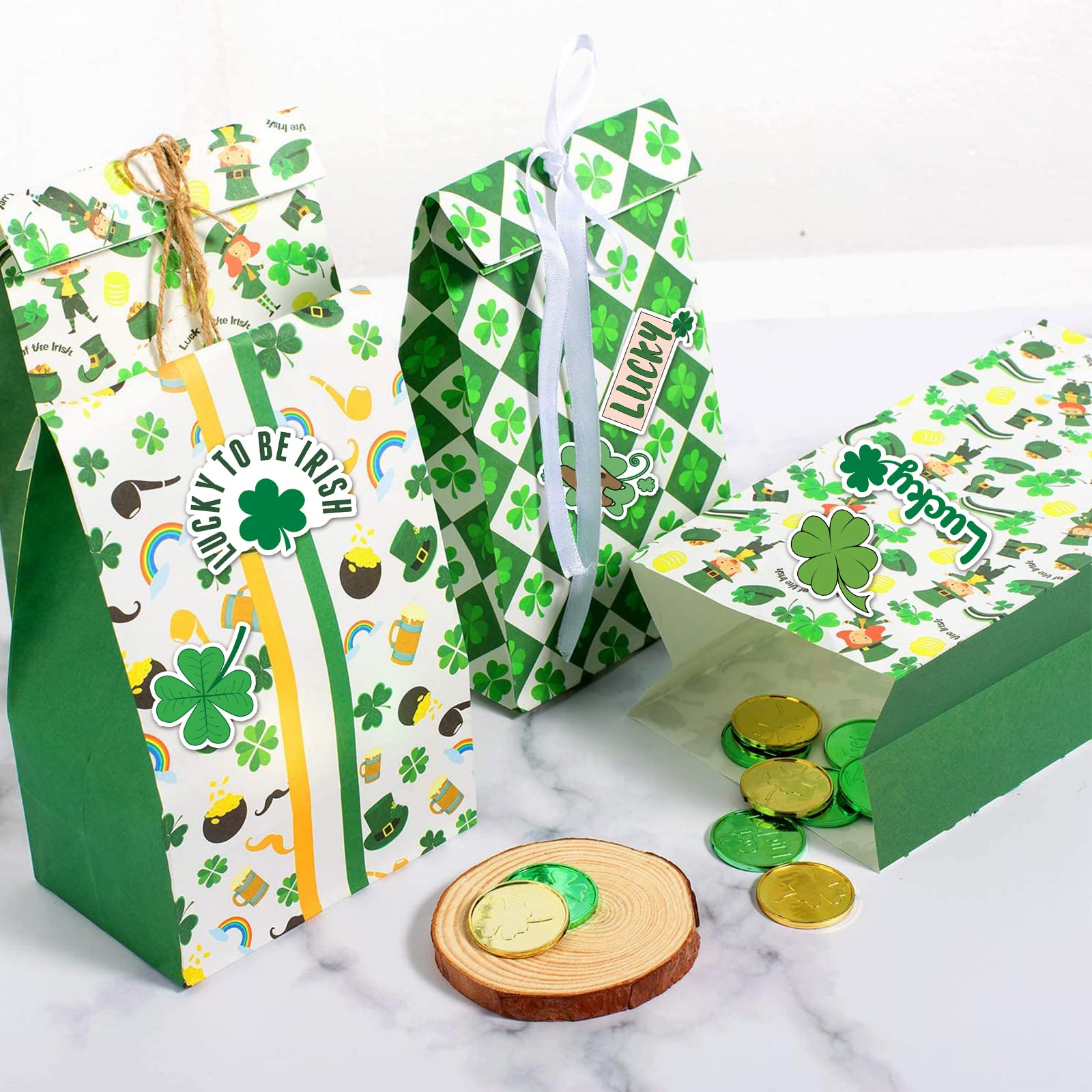 FAMYGFT St Patricks Day Stickers for Kids & Adults 50PCS Shamrock Stickers Waterproof 4 Leaf Clover Sticker Green Irish Self-Adhesive Gift Labels Water Bottle Sticker Decals Classroom Party Decoration