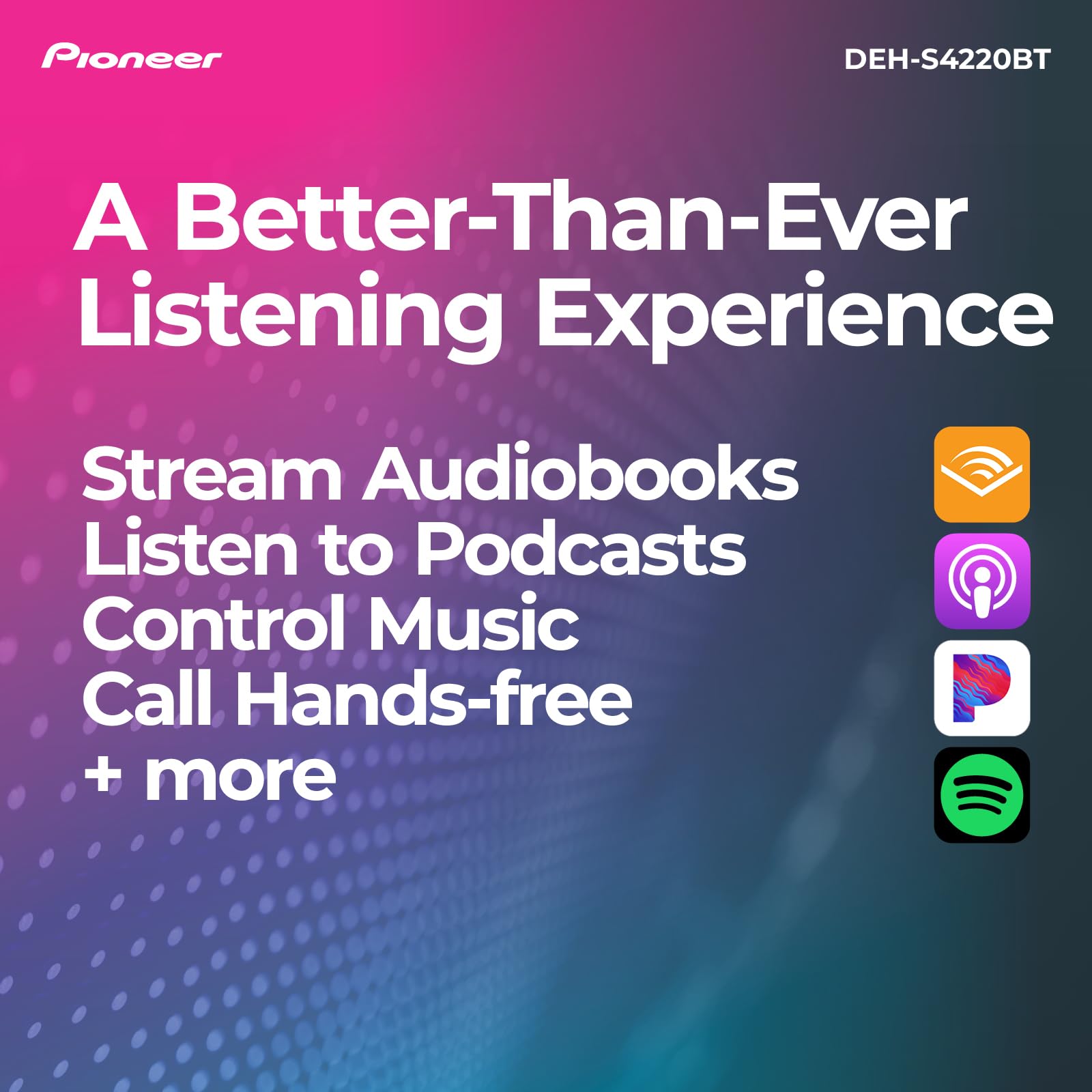 Pioneer DEH-S4220BT Single-Din Bluetooth CD Receiver with USB/AUX Inputs, Pioneer Smart Sync, and Hands-Free Calling for Enhanced in-Car Audio Experience