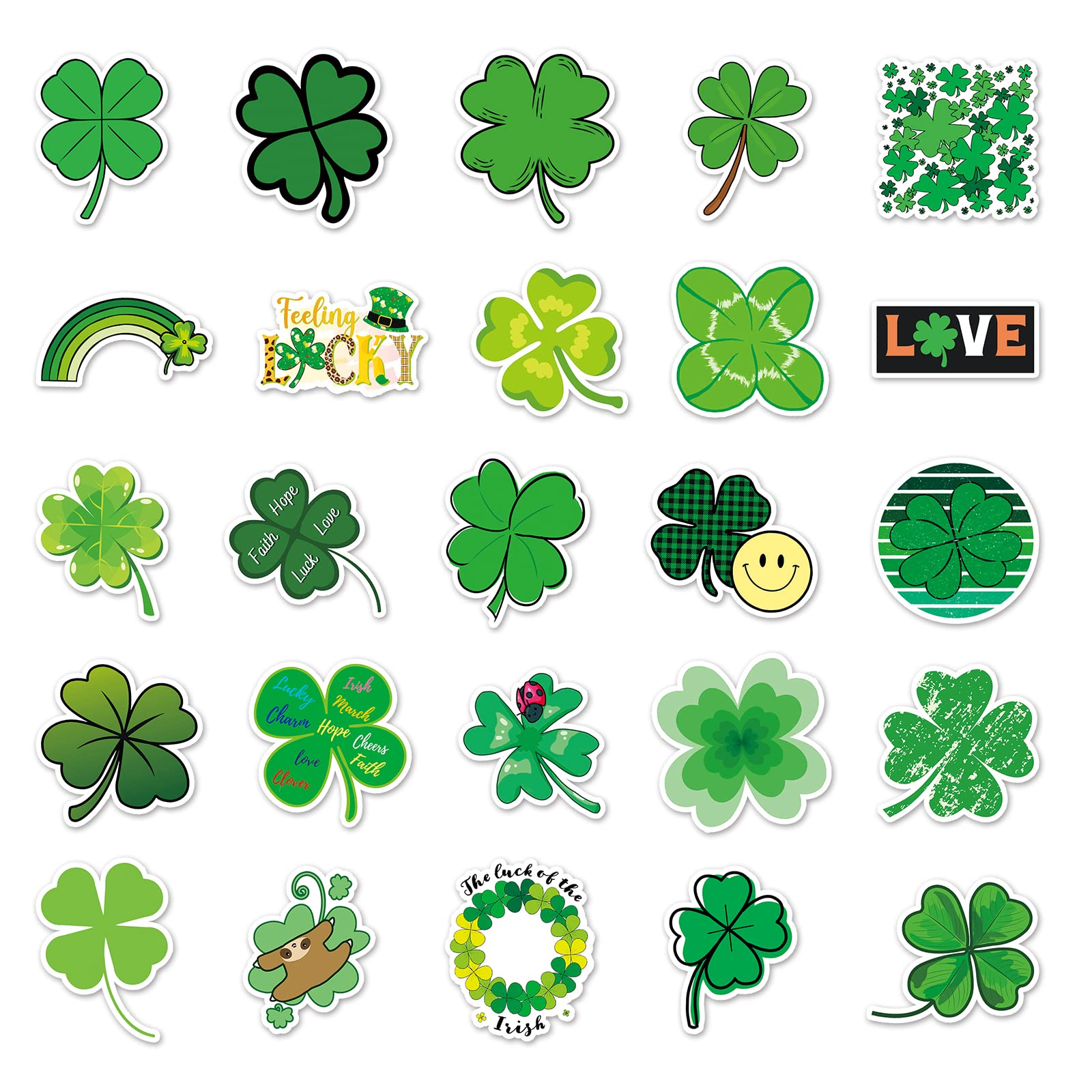 FAMYGFT St Patricks Day Stickers for Kids & Adults 50PCS Shamrock Stickers Waterproof 4 Leaf Clover Sticker Green Irish Self-Adhesive Gift Labels Water Bottle Sticker Decals Classroom Party Decoration