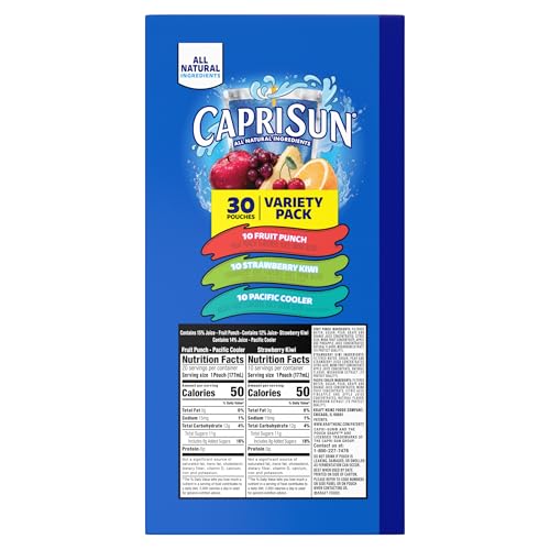 Capri Sun Fruit Punch, Strawberry Kiwi and Pacific Cooler Flavored Juice Drink Blend Variety Pack, 30 ct Box, 6 fl oz Pouches