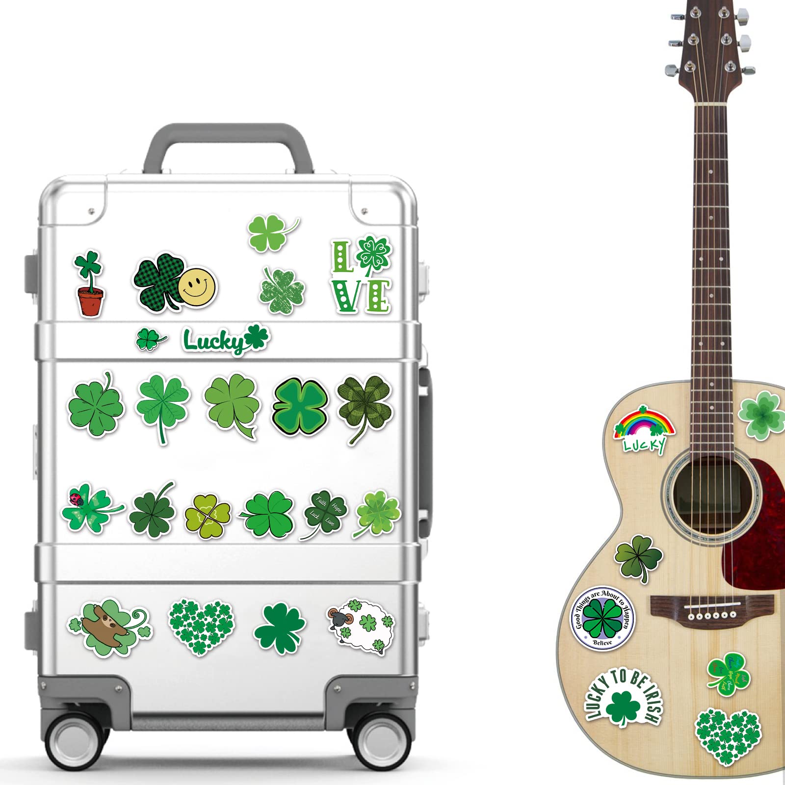 FAMYGFT St Patricks Day Stickers for Kids & Adults 50PCS Shamrock Stickers Waterproof 4 Leaf Clover Sticker Green Irish Self-Adhesive Gift Labels Water Bottle Sticker Decals Classroom Party Decoration