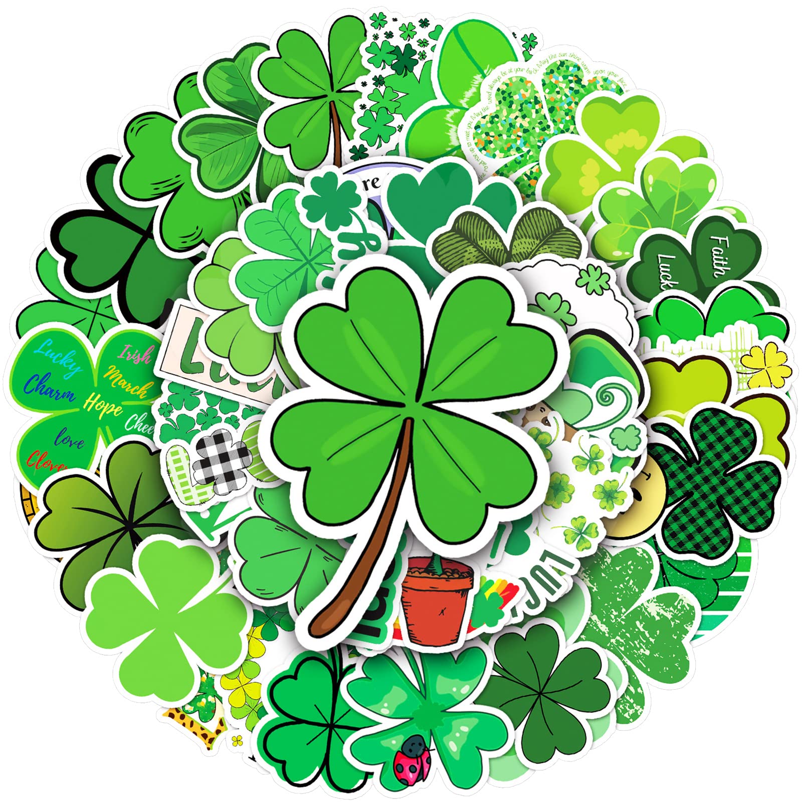 FAMYGFT St Patricks Day Stickers for Kids & Adults 50PCS Shamrock Stickers Waterproof 4 Leaf Clover Sticker Green Irish Self-Adhesive Gift Labels Water Bottle Sticker Decals Classroom Party Decoration