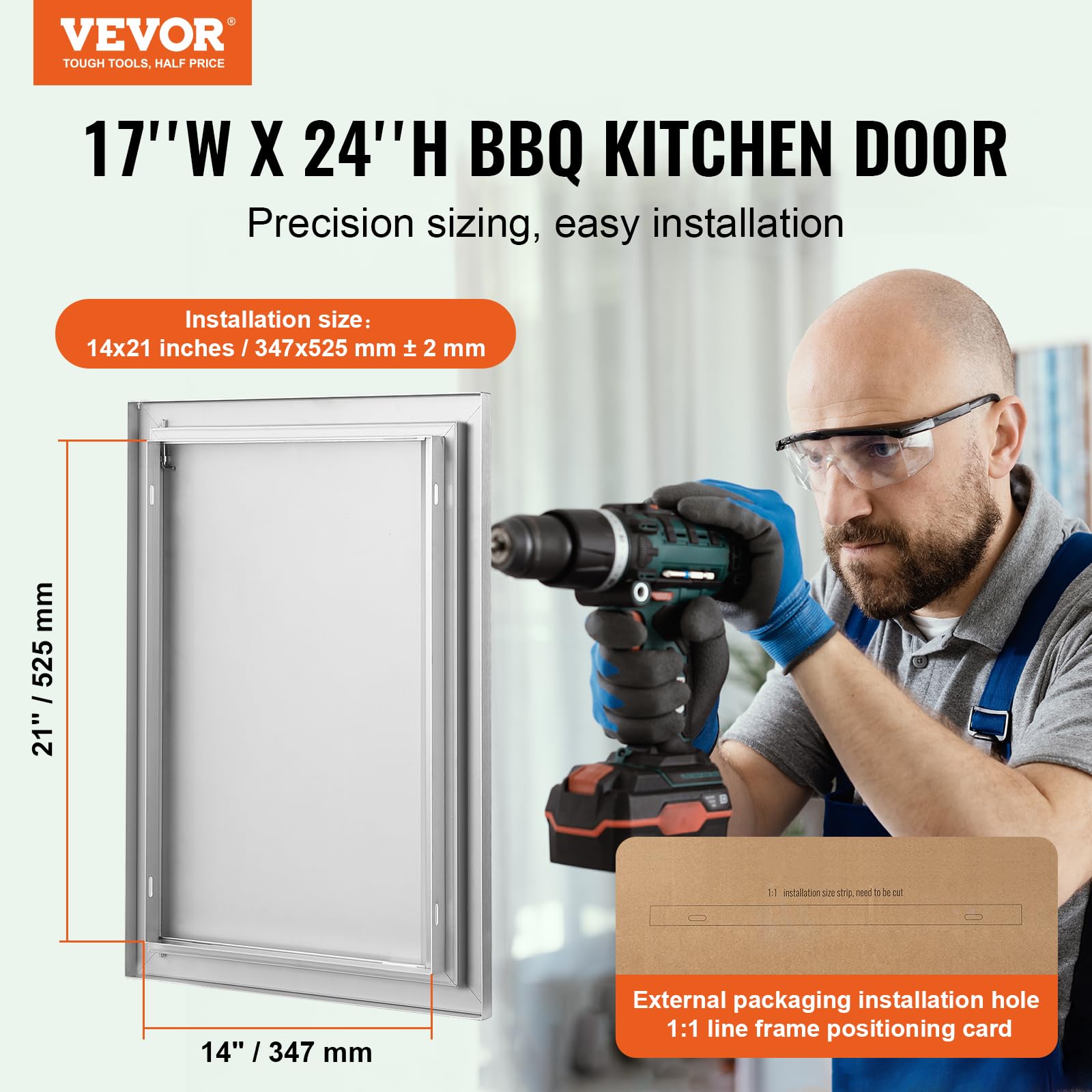 VEVOR BBQ Access Door 17W x 24H Inch, Vertical Single BBQ Door Stainless Steel with Recessed Handle, Outdoor Kitchen Doors for BBQ Island, Grill Station, Outside Cabinet