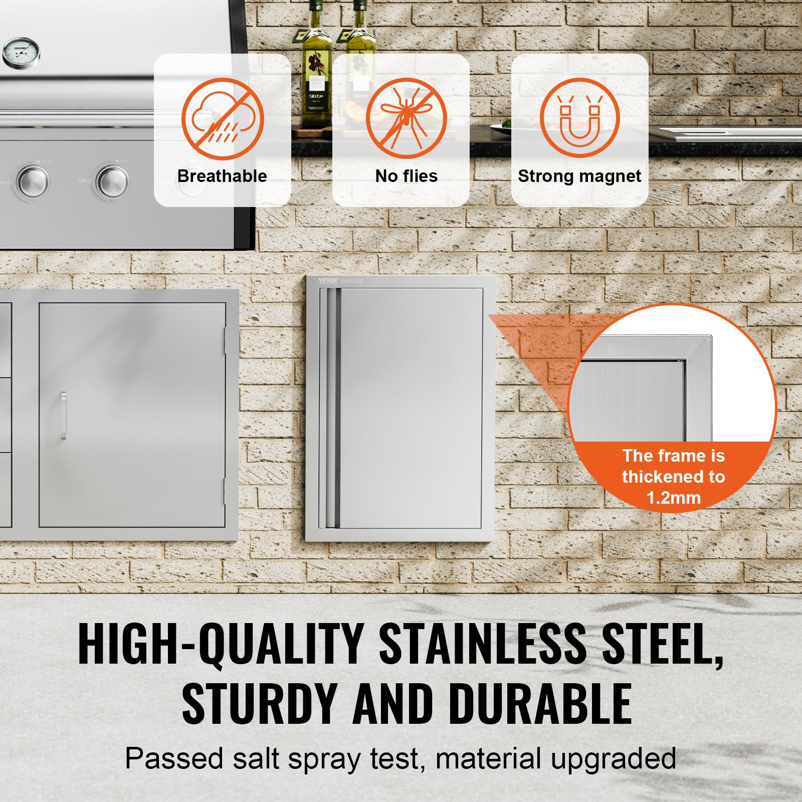 VEVOR BBQ Access Door 17W x 24H Inch, Vertical Single BBQ Door Stainless Steel with Recessed Handle, Outdoor Kitchen Doors for BBQ Island, Grill Station, Outside Cabinet