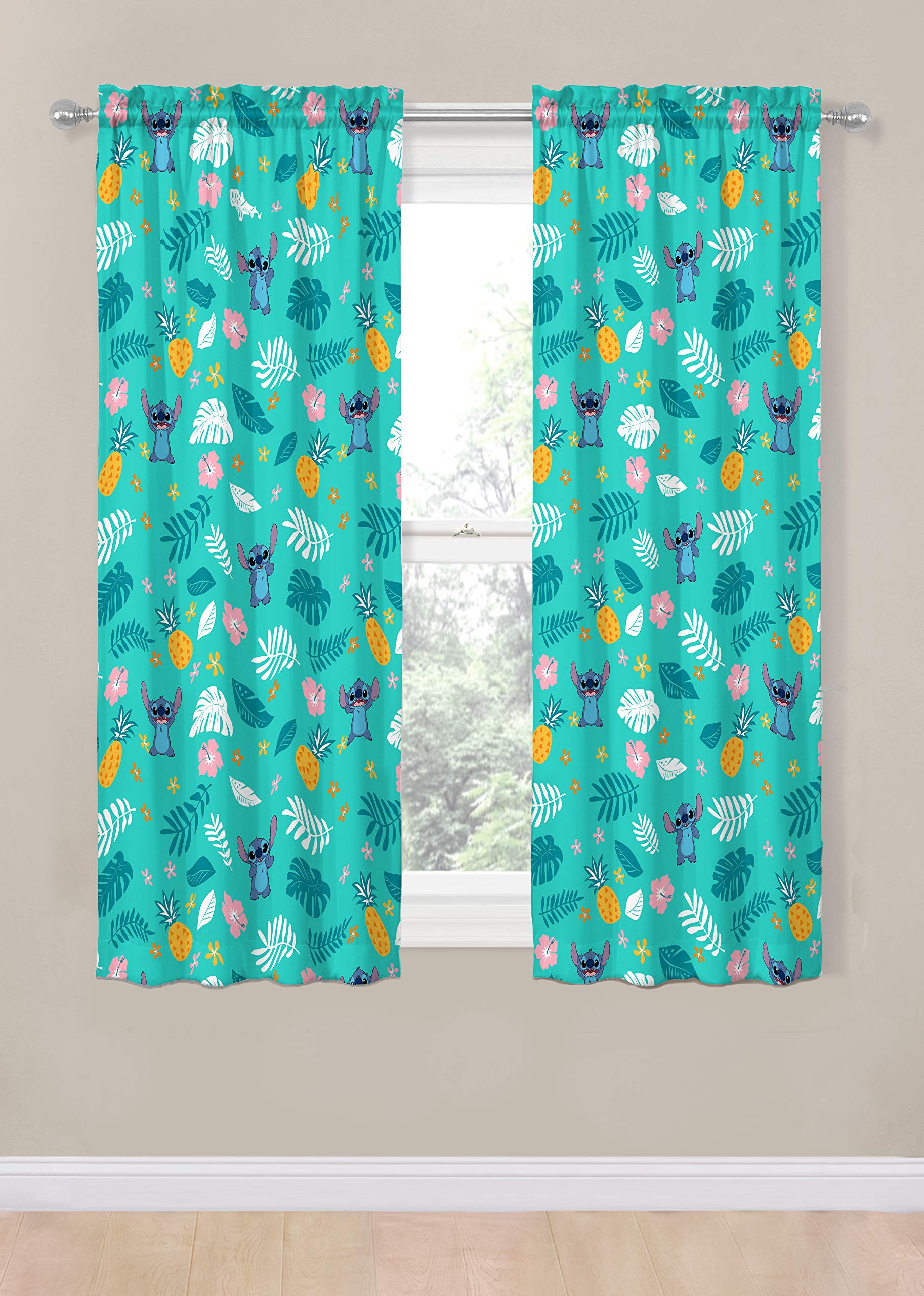 Jay Franco Disney Lilo & Stitch Aloha Stitch 63" Inch Drapes - Beautiful Room Décor & Easy Set Up, Bedding - Curtains Include 2 Tiebacks, 4 Piece Set (Official Disney Product)