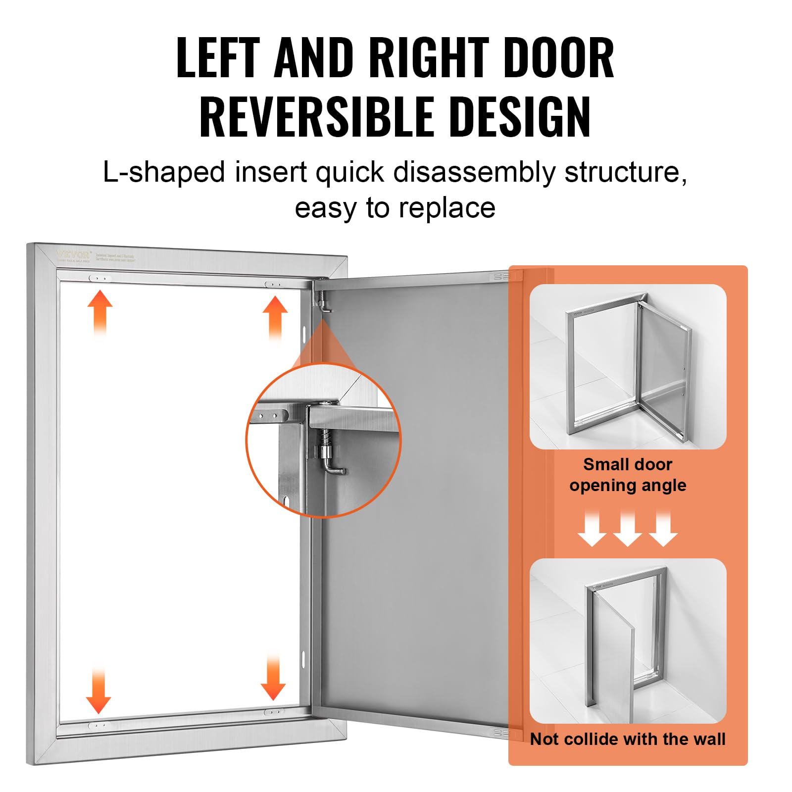 VEVOR BBQ Access Door 17W x 24H Inch, Vertical Single BBQ Door Stainless Steel with Recessed Handle, Outdoor Kitchen Doors for BBQ Island, Grill Station, Outside Cabinet