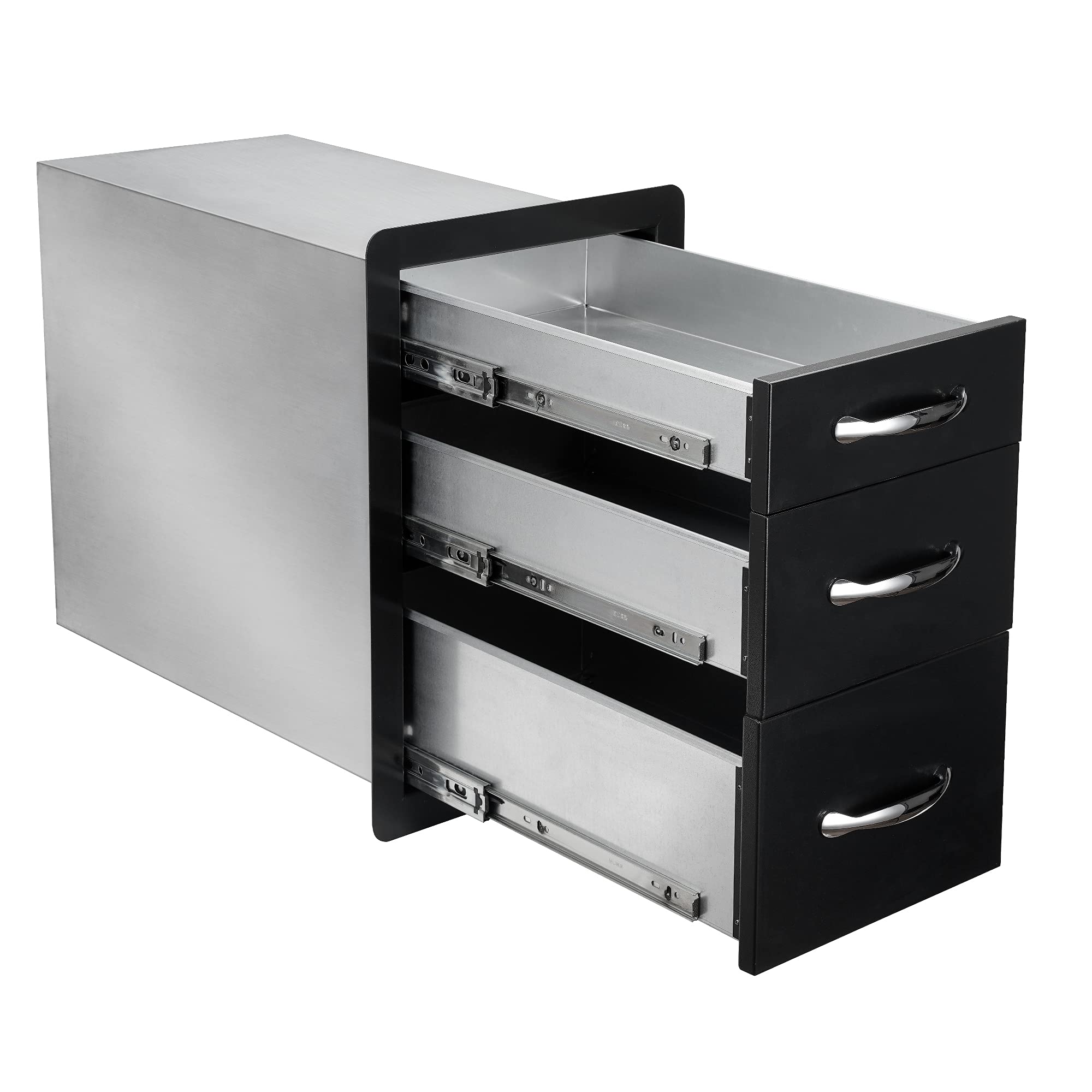 Stanbroil Outdoor Kitchen Drawers - 14.8" W x 21.4" H x 23.3" D, Triple Barbecue Storage Drawer Flush Mount for Outdoor Kitchen, BBQ Island, Outside Cabinet, Patio Grill Station - Black