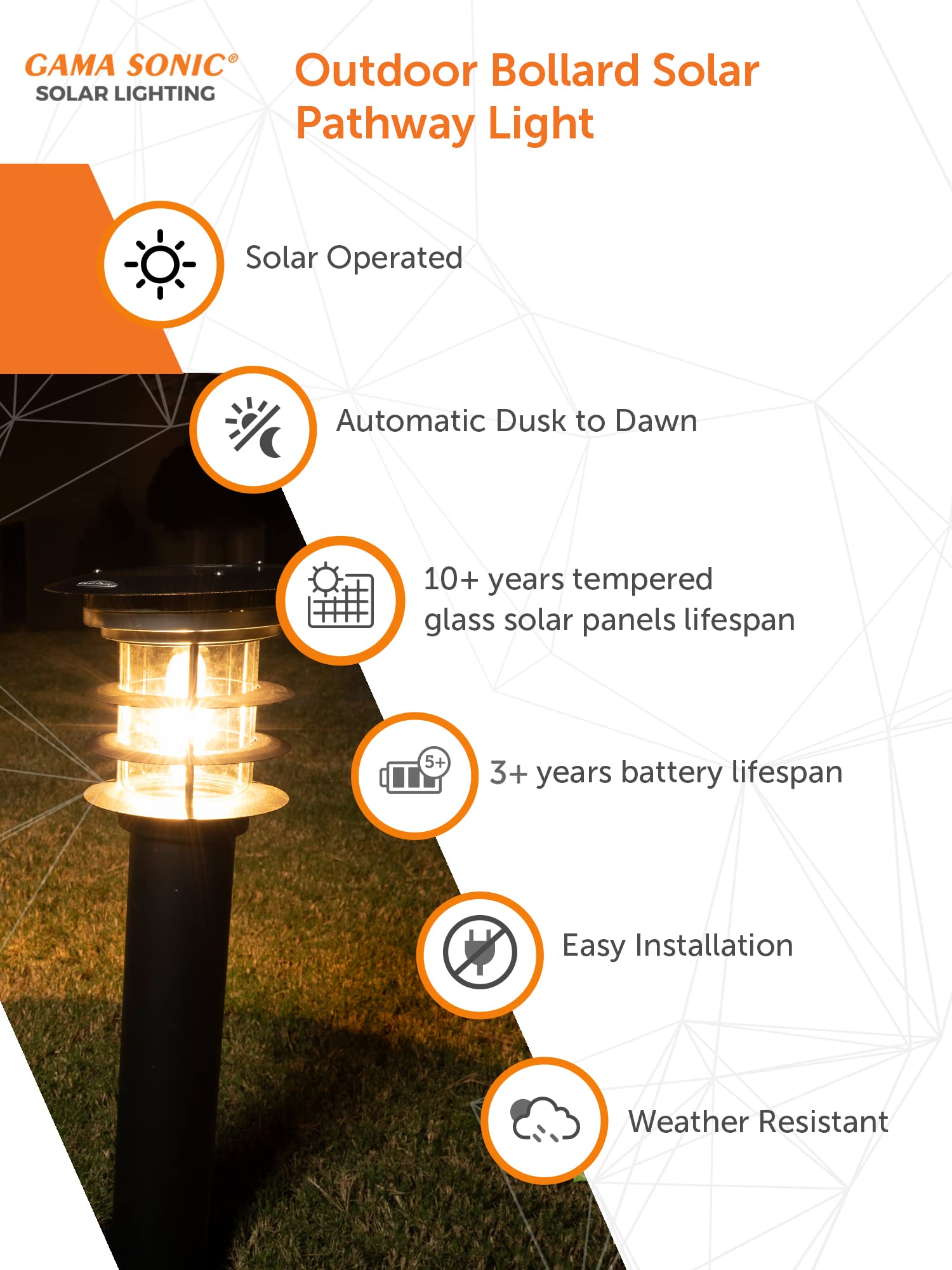 Gama Sonic Solar Pathway Light, Stainless Steel Bollard LED Lamp, Waterproof Outdoor Landscape Lights (GS-214)