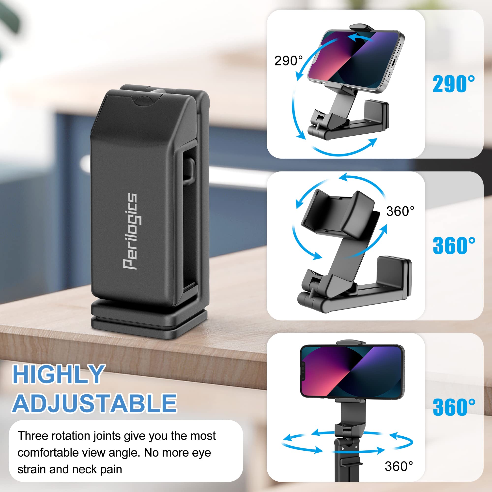 Perilogics Airplane Phone Holder Mount Universal in Flight Hands Free Viewing with Multi-Directional Dual 360 Degree Rotation (Black/Black)
