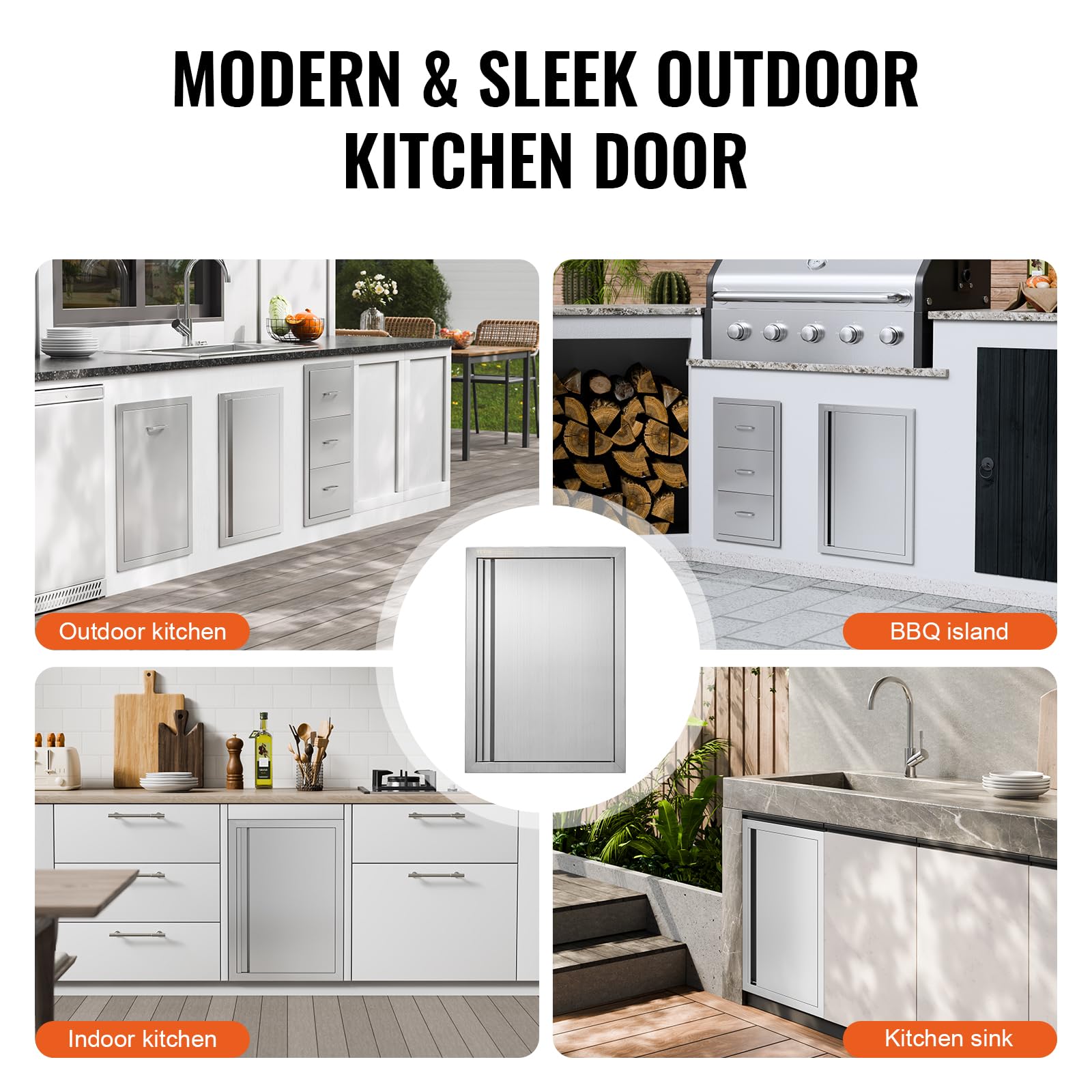 VEVOR BBQ Access Door 17W x 24H Inch, Vertical Single BBQ Door Stainless Steel with Recessed Handle, Outdoor Kitchen Doors for BBQ Island, Grill Station, Outside Cabinet
