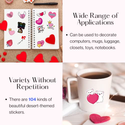 100PCS Valentine's Day Stickers, Non-Repeating Vinyl Waterproof Romantic Stickers for Laptops, Gifts, Water Bottles, Scooters, and Valentine's Day Wall, Window Decorations