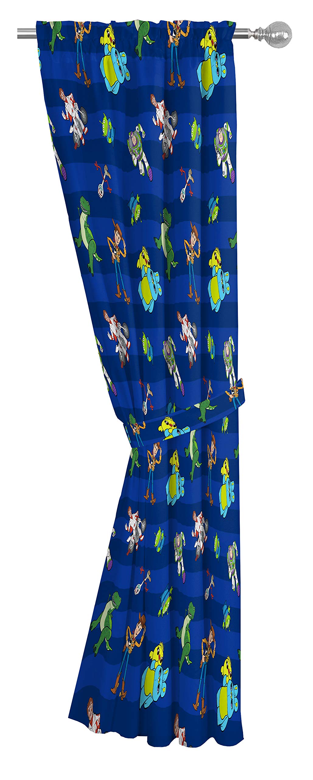 Jay Franco Kids Window Drapes - 4 Piece Curtain Set Includes 2 Tiebacks, Beautiful Bedding Room Décor and Easy Set Up, Blue - Toy Story, 63 Inch