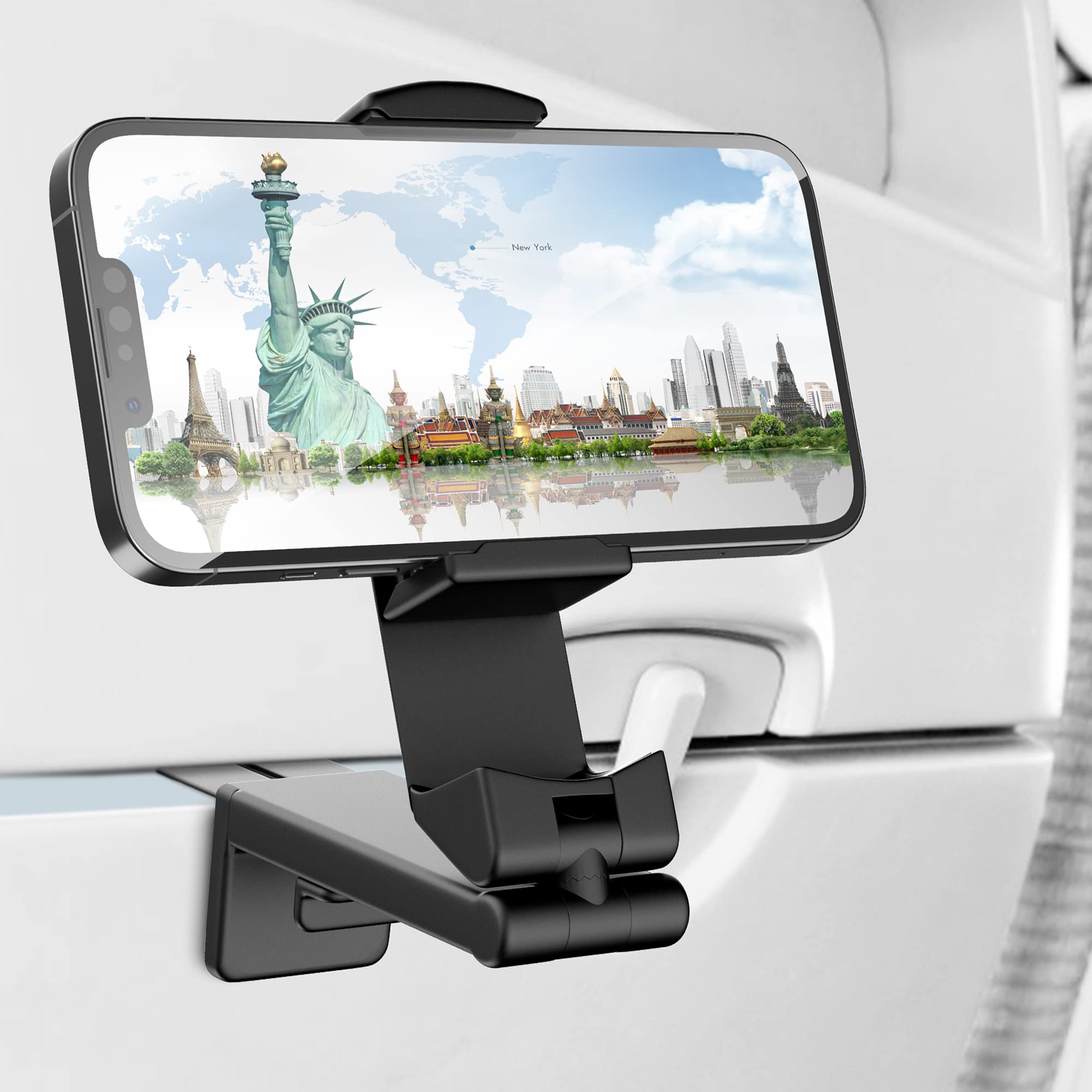 Perilogics Airplane Phone Holder Mount Universal in Flight Hands Free Viewing with Multi-Directional Dual 360 Degree Rotation (Black/Black)