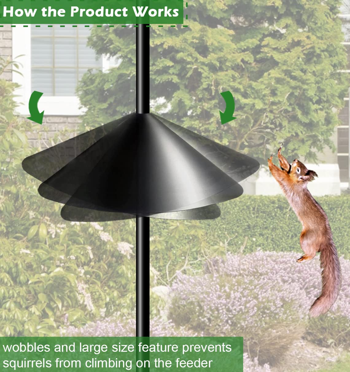 Fandature 19 Inch PP Squirrel Proof Baffle for Protecting Outside Pole Bird Feeders and Bird Houses, Pole Mount Raccoon and Squirrel Guard Stopper for Shepherd Hooks - Black, 1 Pack