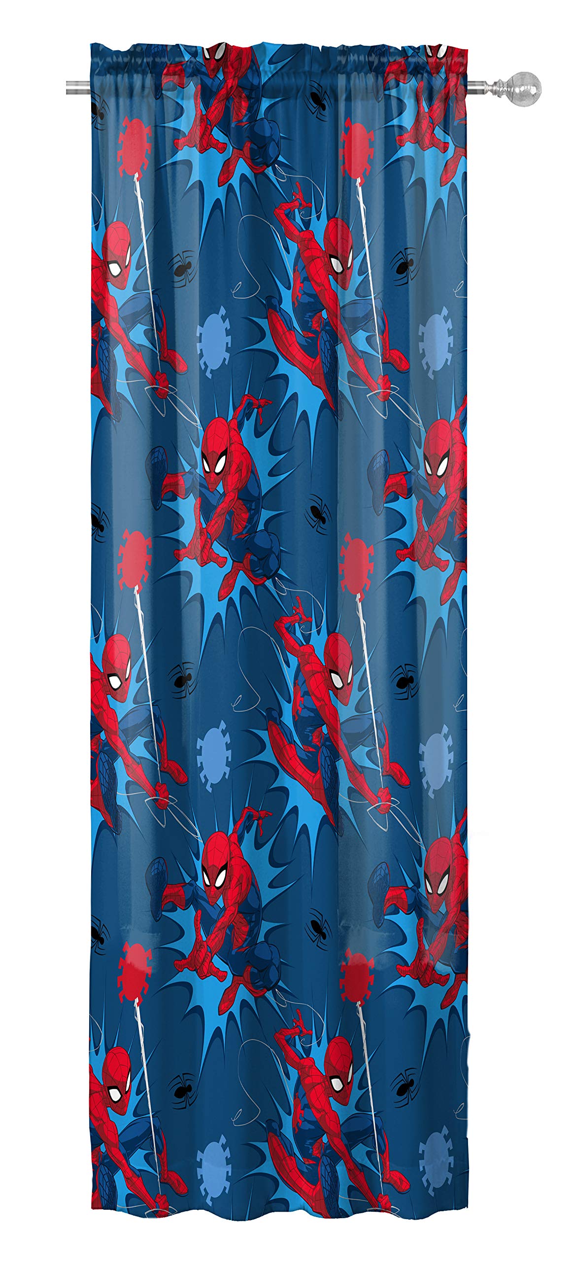 Jay Franco Kids Window Drapes - 4 Piece Curtain Set Includes 2 Tiebacks, Beautiful Bedding Room Décor and Easy Set Up, Blue - Spiderman, 63 Inch