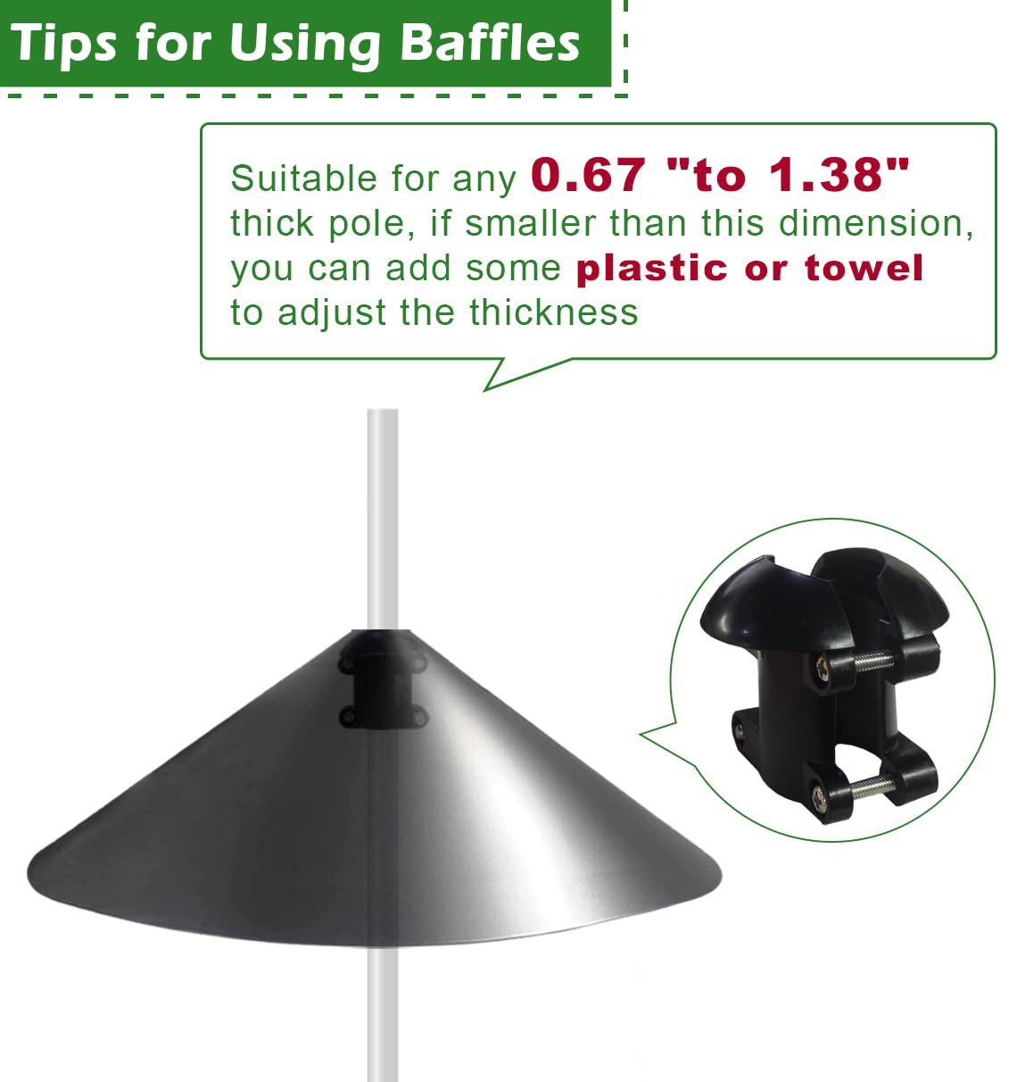 Fandature 19 Inch PP Squirrel Proof Baffle for Protecting Outside Pole Bird Feeders and Bird Houses, Pole Mount Raccoon and Squirrel Guard Stopper for Shepherd Hooks - Black, 1 Pack