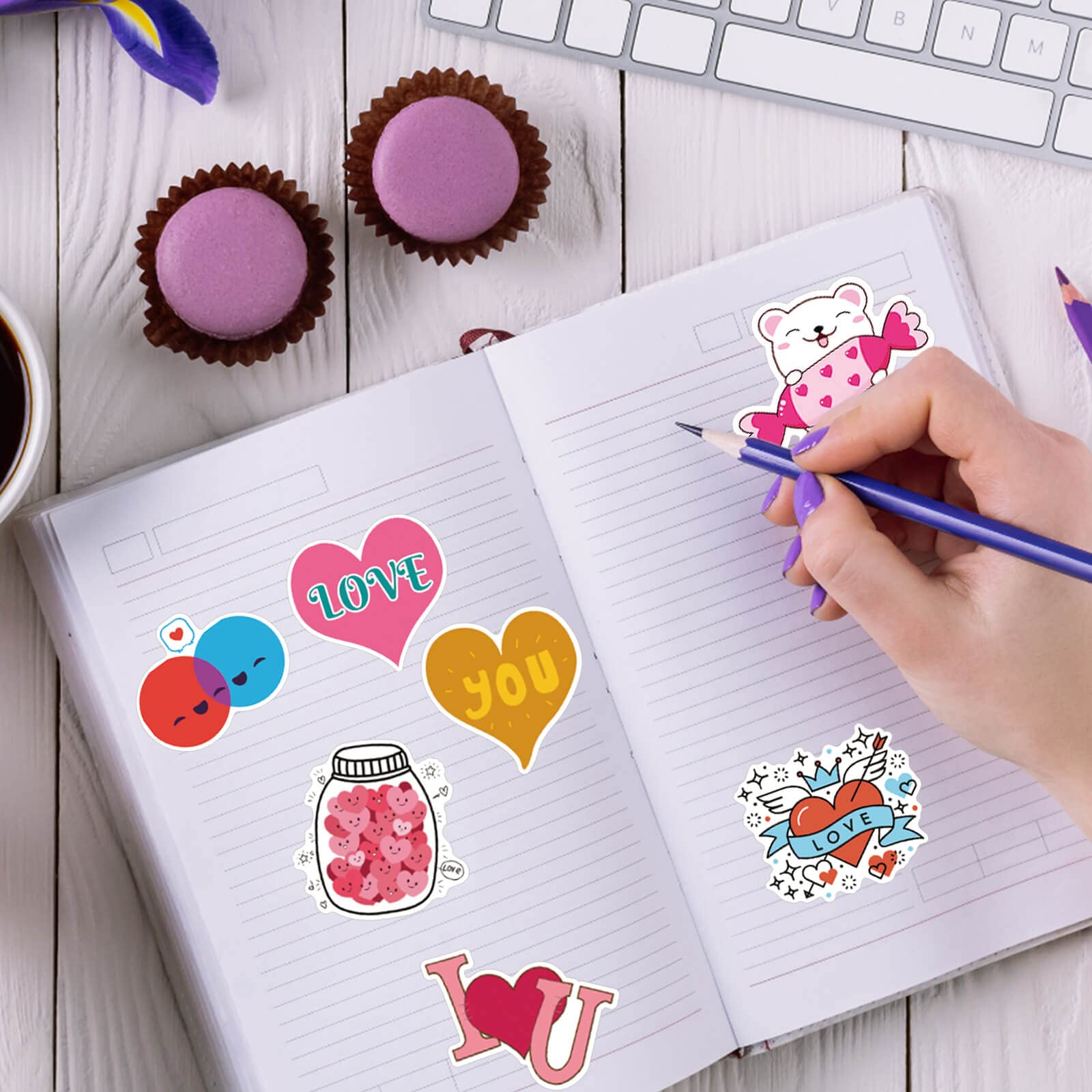 100PCS Valentine's Day Stickers, Non-Repeating Vinyl Waterproof Romantic Stickers for Laptops, Gifts, Water Bottles, Scooters, and Valentine's Day Wall, Window Decorations
