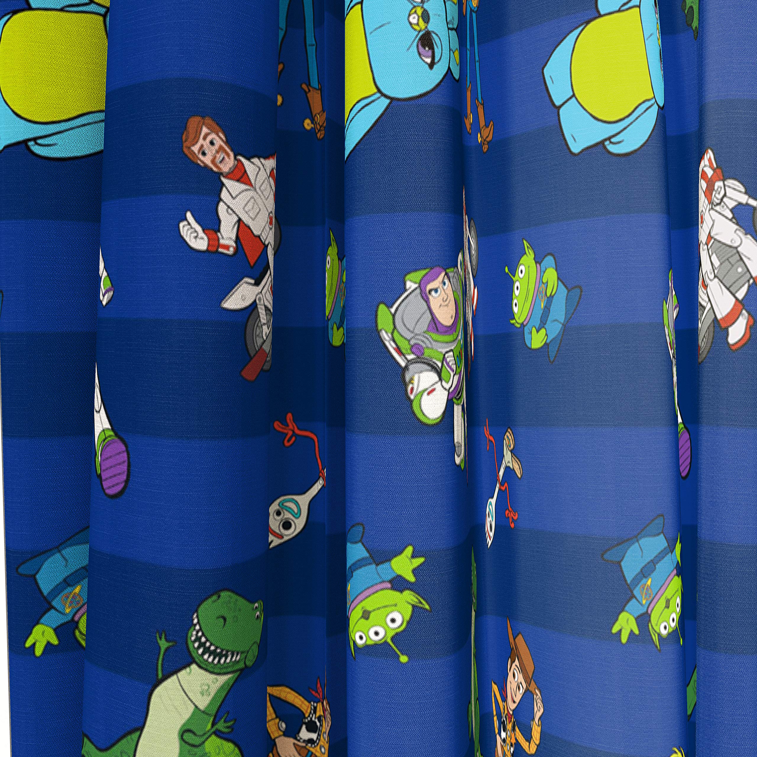 Jay Franco Kids Window Drapes - 4 Piece Curtain Set Includes 2 Tiebacks, Beautiful Bedding Room Décor and Easy Set Up, Blue - Toy Story, 63 Inch