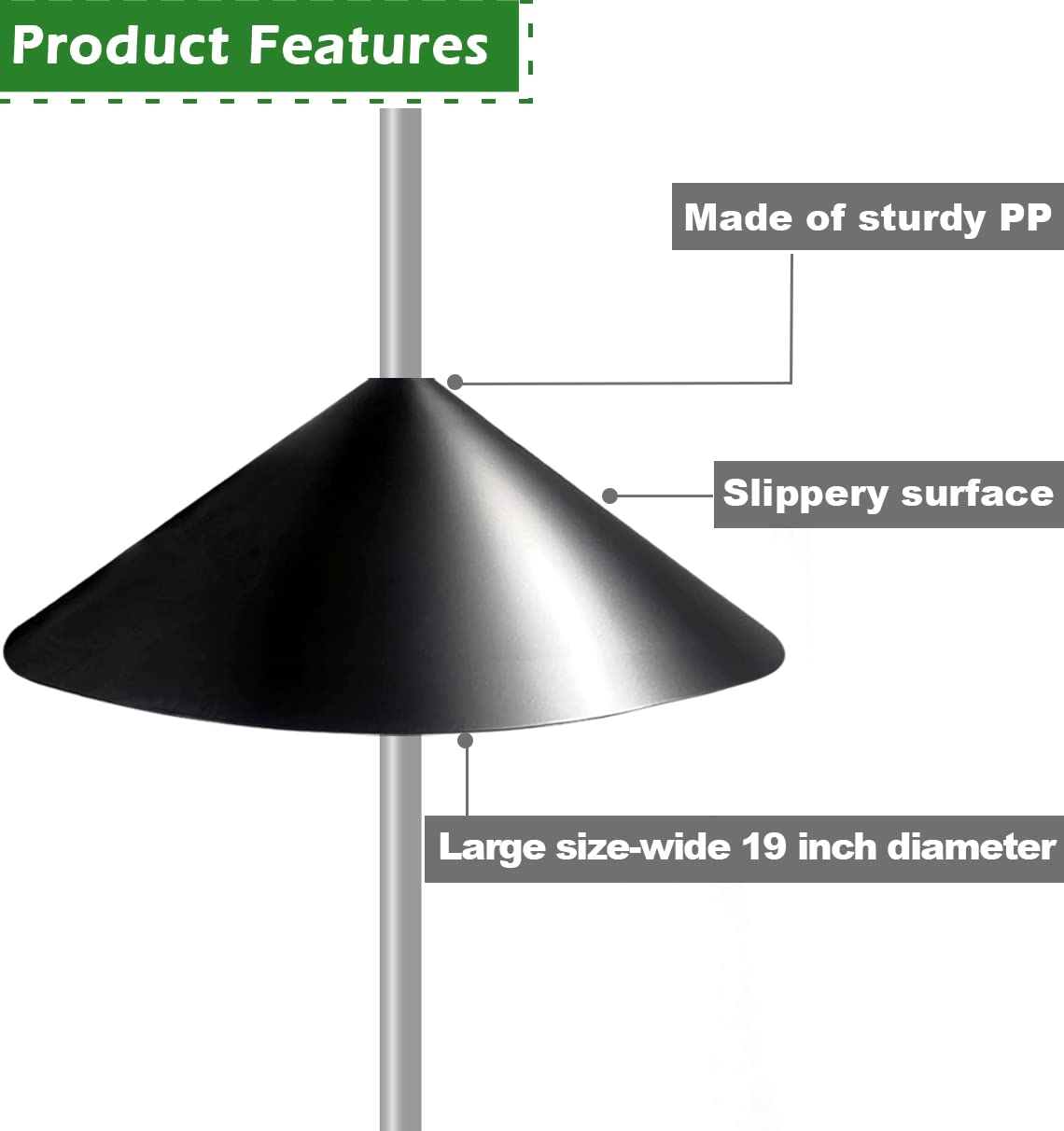 Fandature 19 Inch PP Squirrel Proof Baffle for Protecting Outside Pole Bird Feeders and Bird Houses, Pole Mount Raccoon and Squirrel Guard Stopper for Shepherd Hooks - Black, 1 Pack