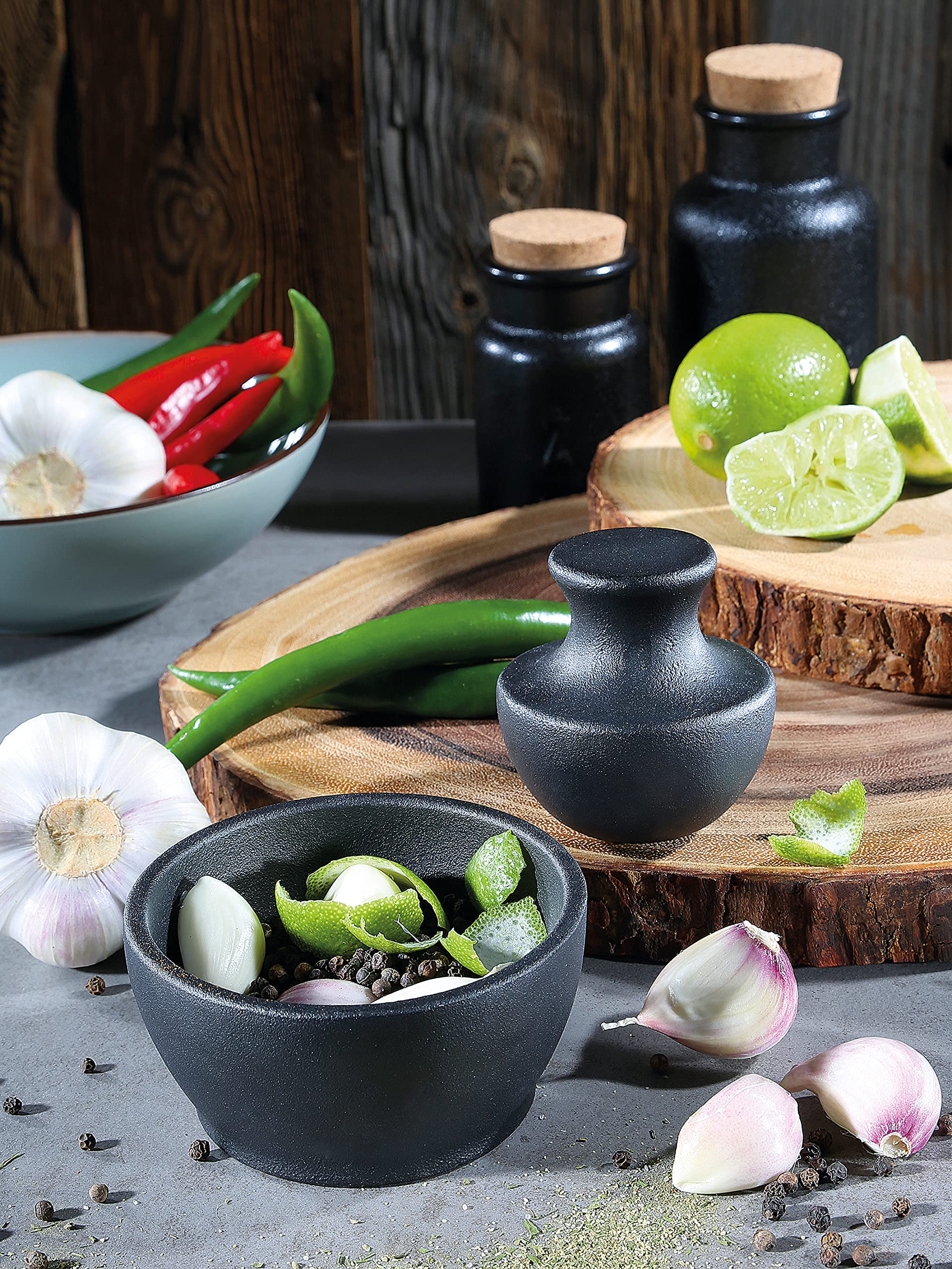 Zassenhaus Manu Cast Iron Mortar & Pestle, 4" x 3", Black