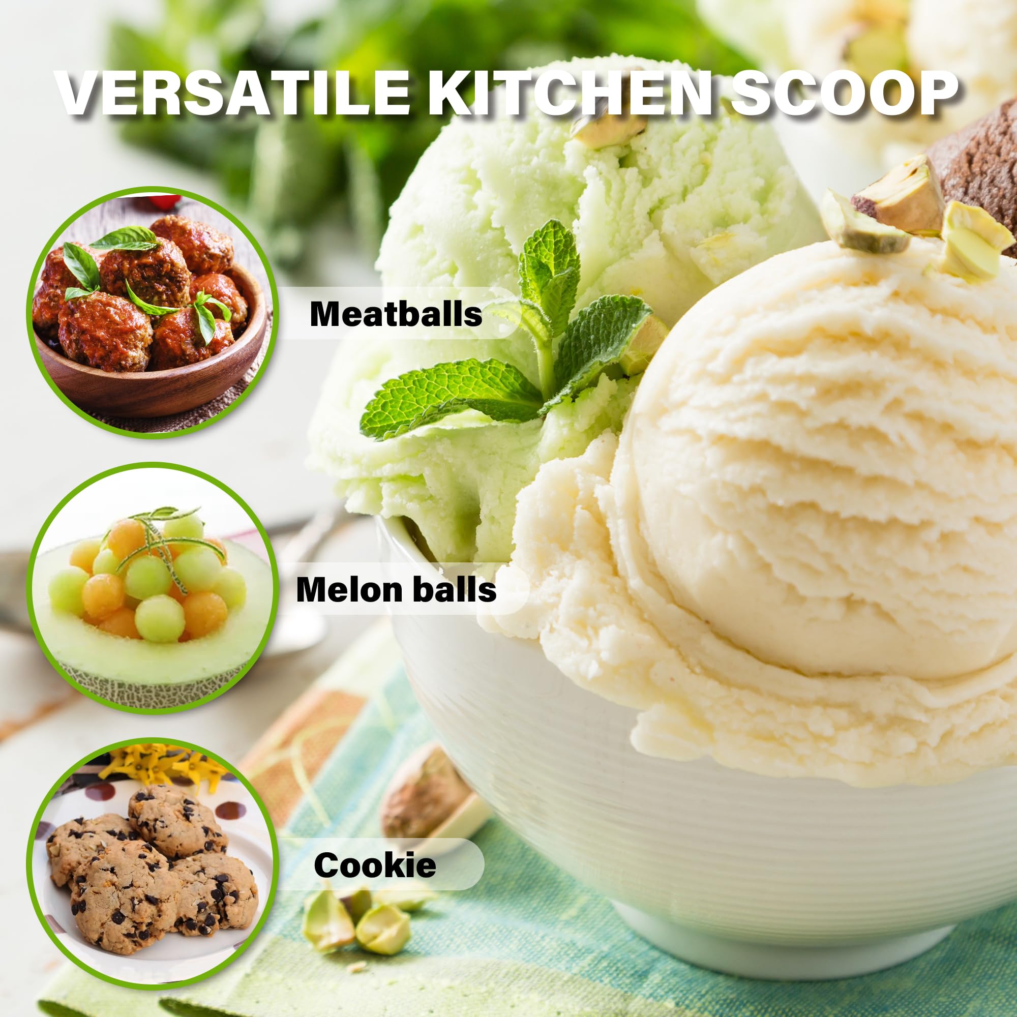 Cookie Scoop 4 Tbsp, TJ POP Professional Stainless Steel Ice Cream Scoop 60 mm, Soft Grips, Quick Trigger Release, 60 ml
