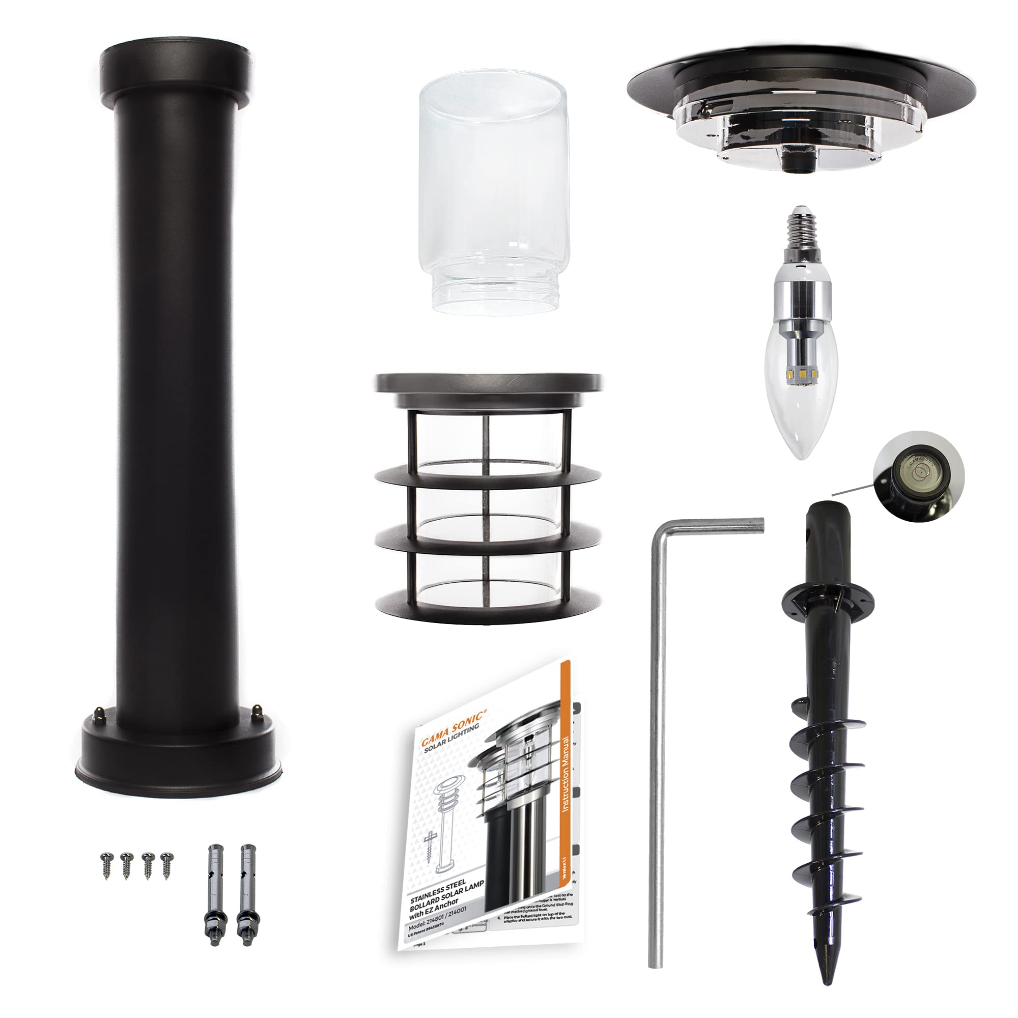 Gama Sonic Solar Pathway Light, Stainless Steel Bollard LED Lamp, Waterproof Outdoor Landscape Lights (GS-214)