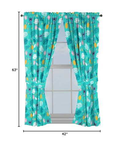 Jay Franco Disney Lilo & Stitch Aloha Stitch 63" Inch Drapes - Beautiful Room Décor & Easy Set Up, Bedding - Curtains Include 2 Tiebacks, 4 Piece Set (Official Disney Product)