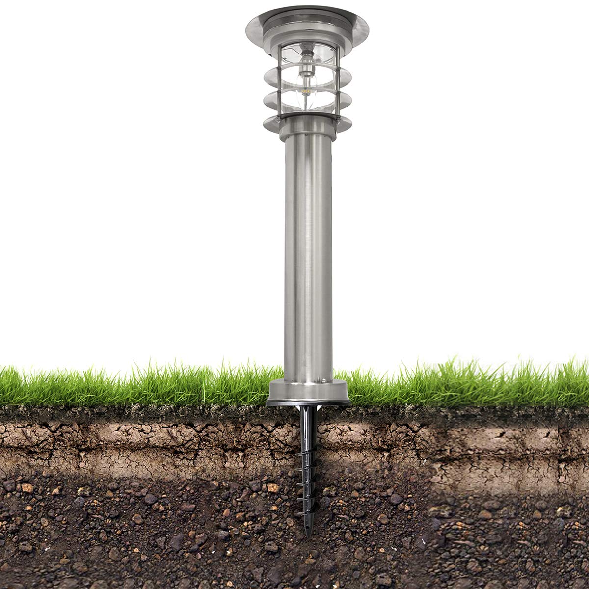 Gama Sonic Solar Pathway Light, Stainless Steel Bollard LED Lamp, Waterproof Outdoor Landscape Lights (GS-214)