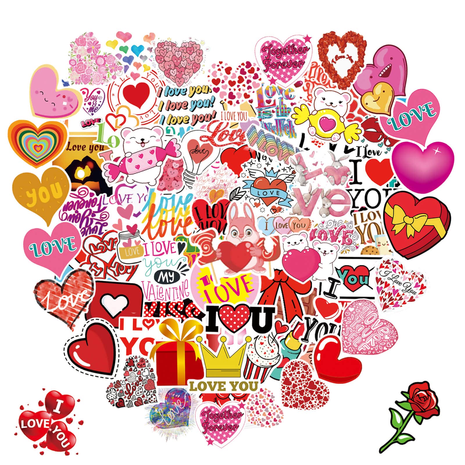 100PCS Valentine's Day Stickers, Non-Repeating Vinyl Waterproof Romantic Stickers for Laptops, Gifts, Water Bottles, Scooters, and Valentine's Day Wall, Window Decorations