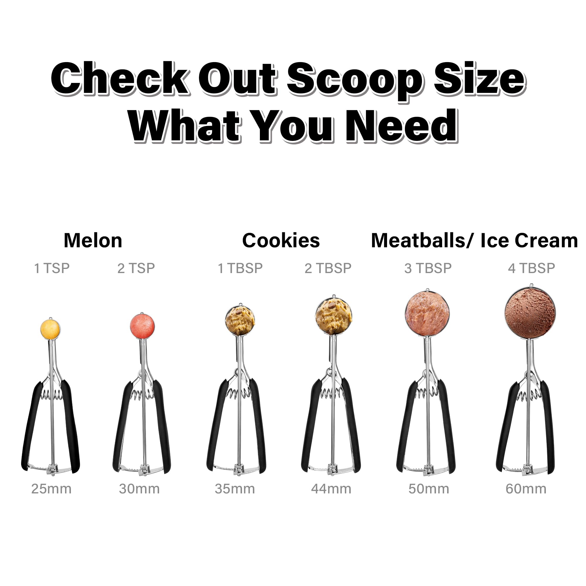 Cookie Scoop 4 Tbsp, TJ POP Professional Stainless Steel Ice Cream Scoop 60 mm, Soft Grips, Quick Trigger Release, 60 ml