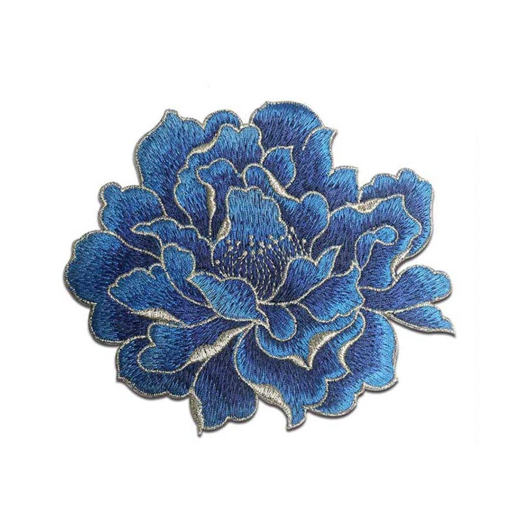 Sourcemall Sew on Peony Floral Patches, Embroidered Flower Appliques for DIY Clothing, Jackets, Jeans, Backpacks, Hats, Arts Craft Sew Making (Dark Blue Peony)